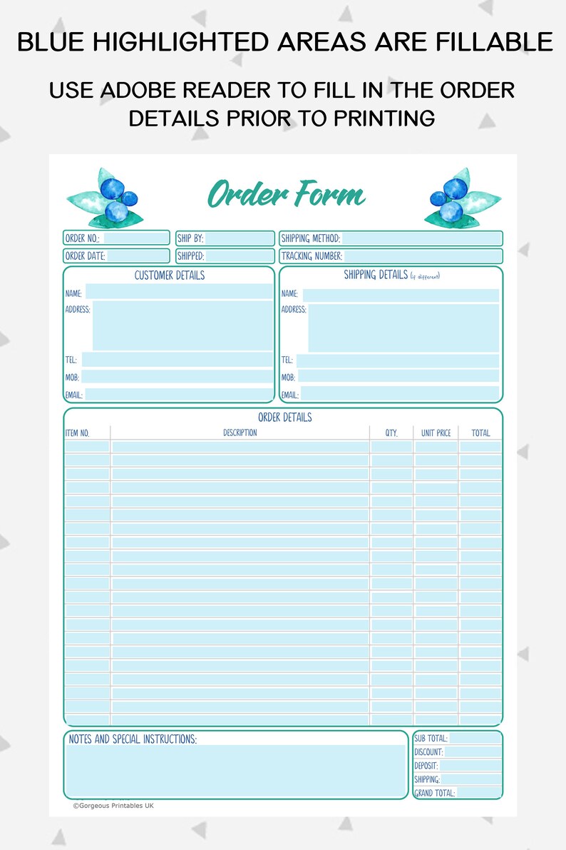 Printable Order Form, Craft Order Form Business Printable, Fillable PDF ...