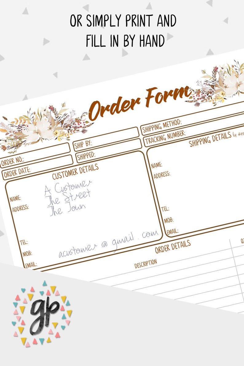 Order Form Printable for Handmade Business, Client Order Form Printable ...
