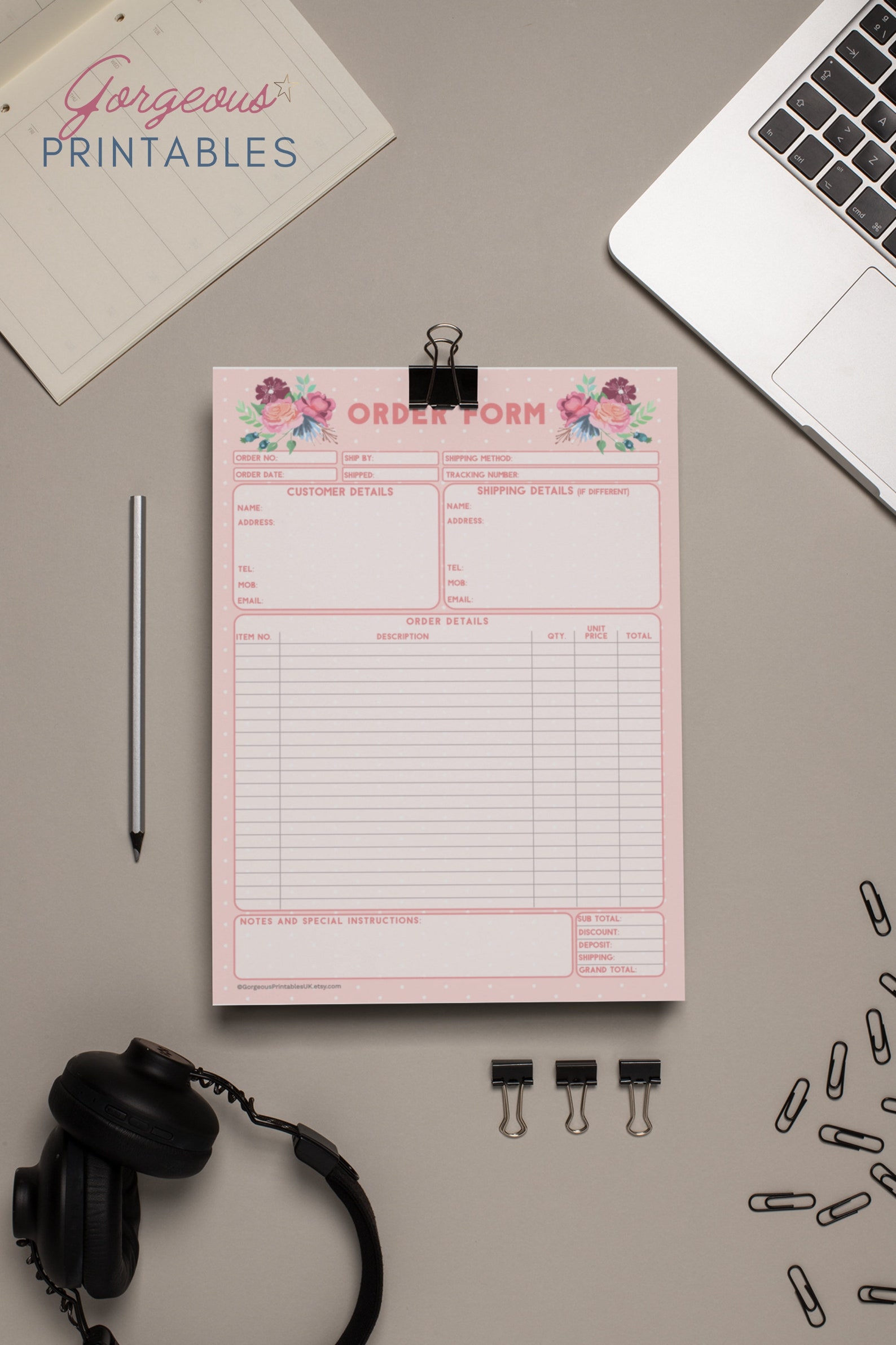 Blush Pink Order Form Printable for Business, Client Order Form ...
