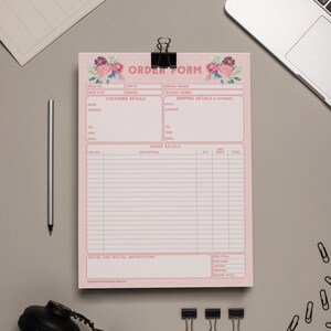 Blush Pink Order Form Printable for Business, Client Order Form ...