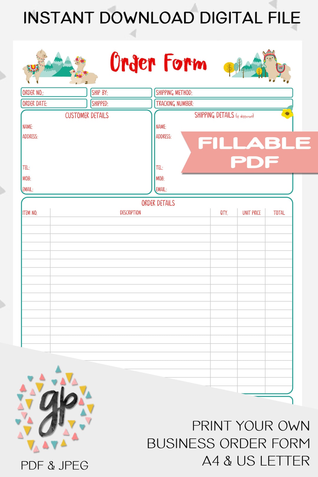Llama Order Form Printable, Alpaca Handmade Business Order Form, Craft ...
