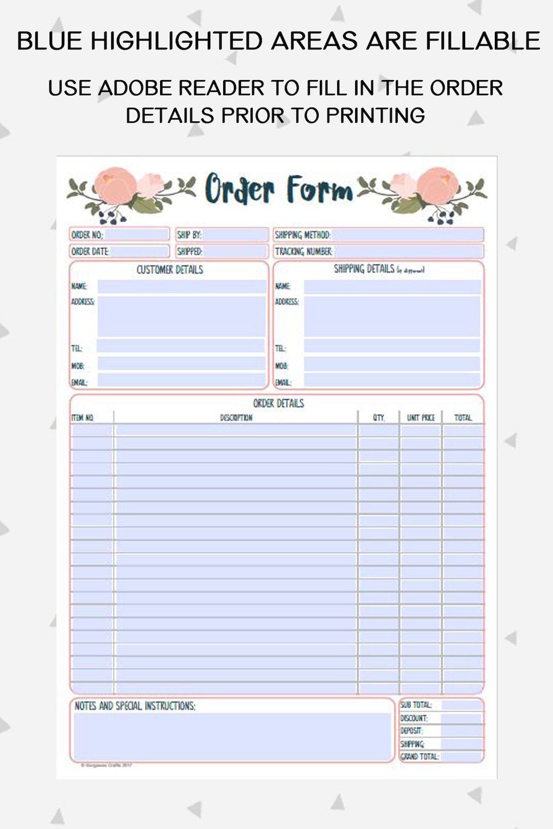 Order Form Printable for Business, Client Order Form Printable, Craft ...