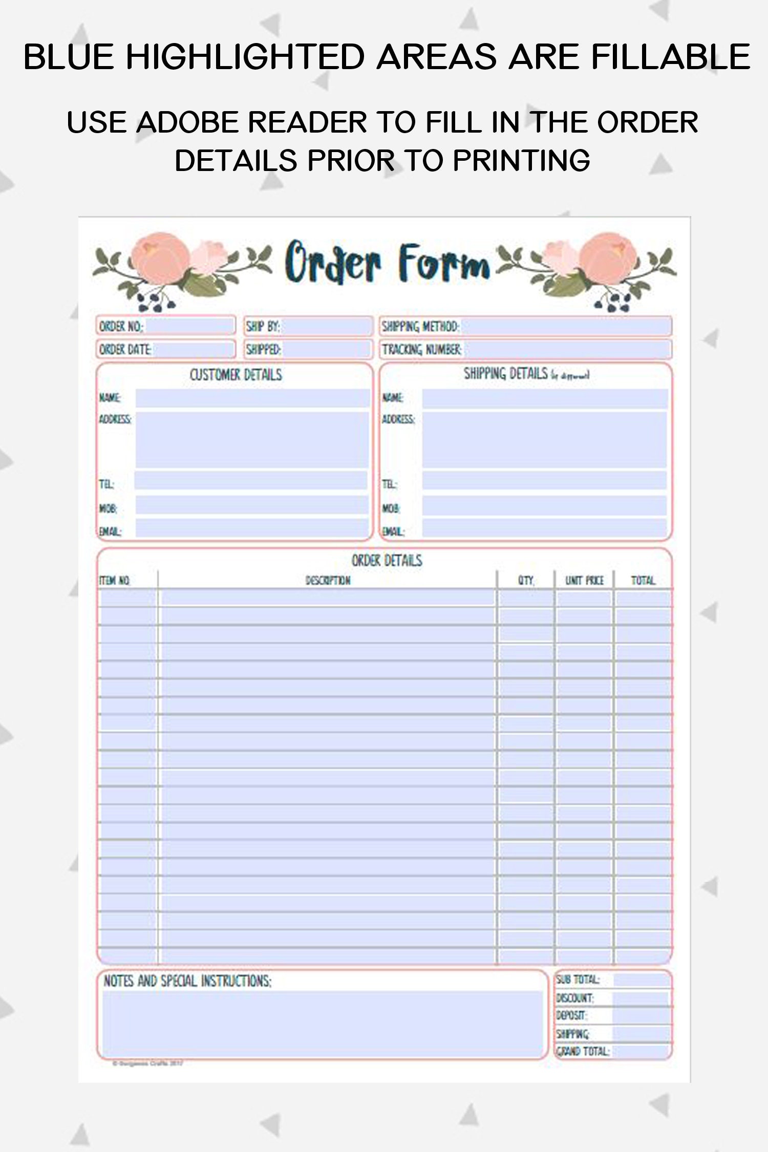 Order Form Printable for Business, Client Order Form Printable, Craft ...
