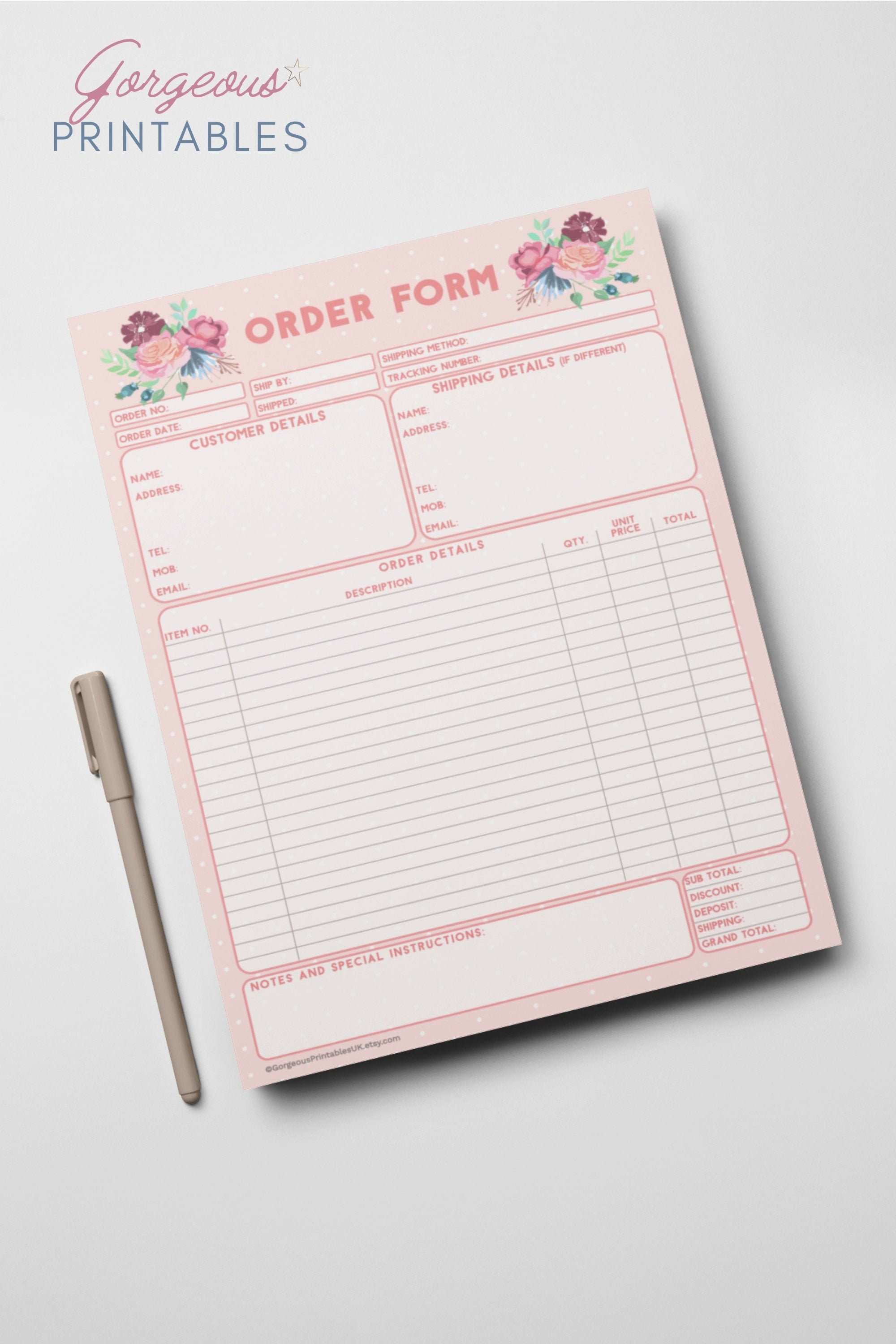 Blush Pink Order Form Printable for Business, Client Order Form ...