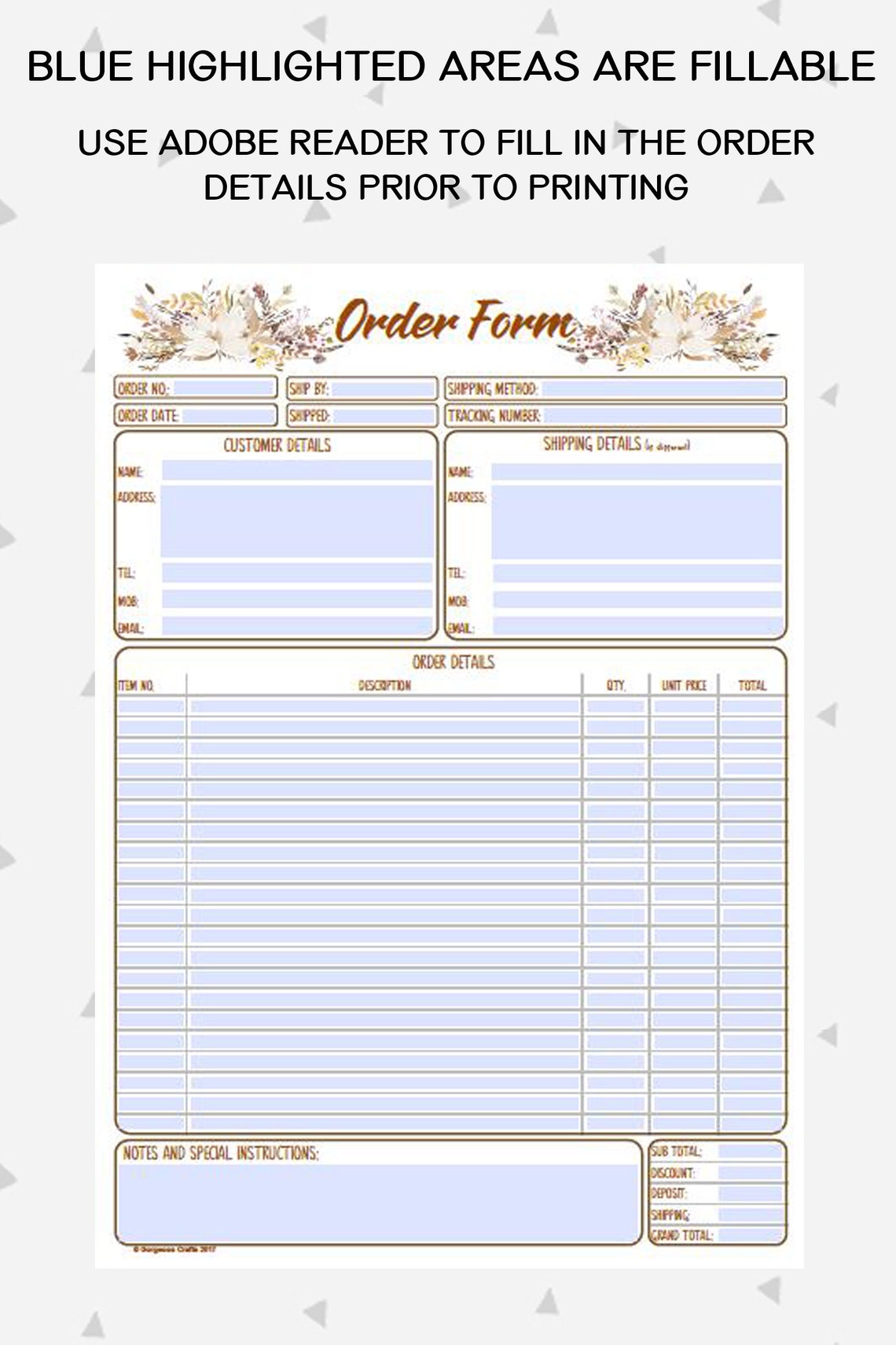 Order Form Printable for Handmade Business, Client Order Form Printable ...