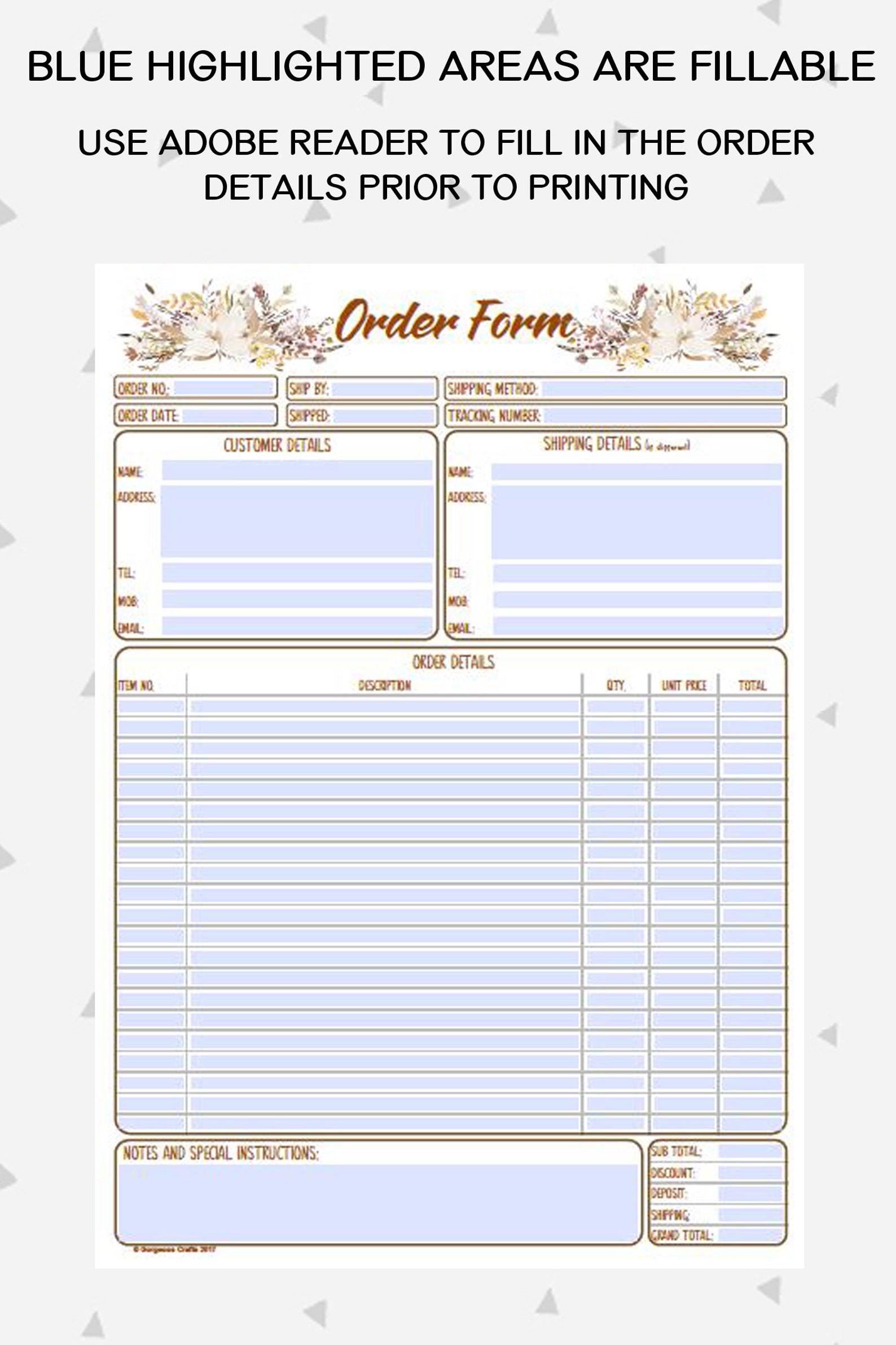 Order Form Printable for Handmade Business, Client Order Form Printable ...