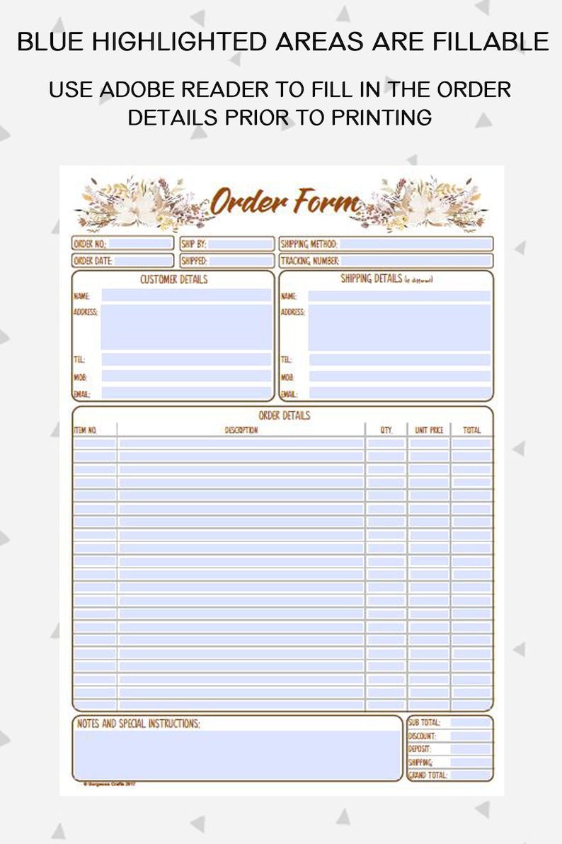 Order Form Printable for Handmade Business, Client Order Form Printable ...