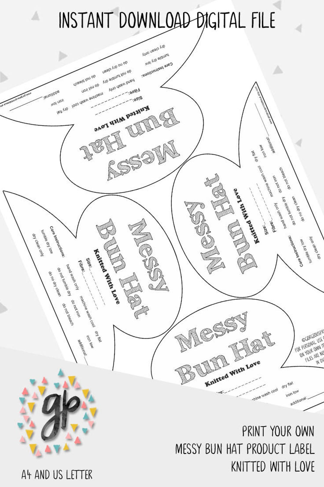 Printable Messy Bun Template, Printable Knitting Tags, Print Your Own ...