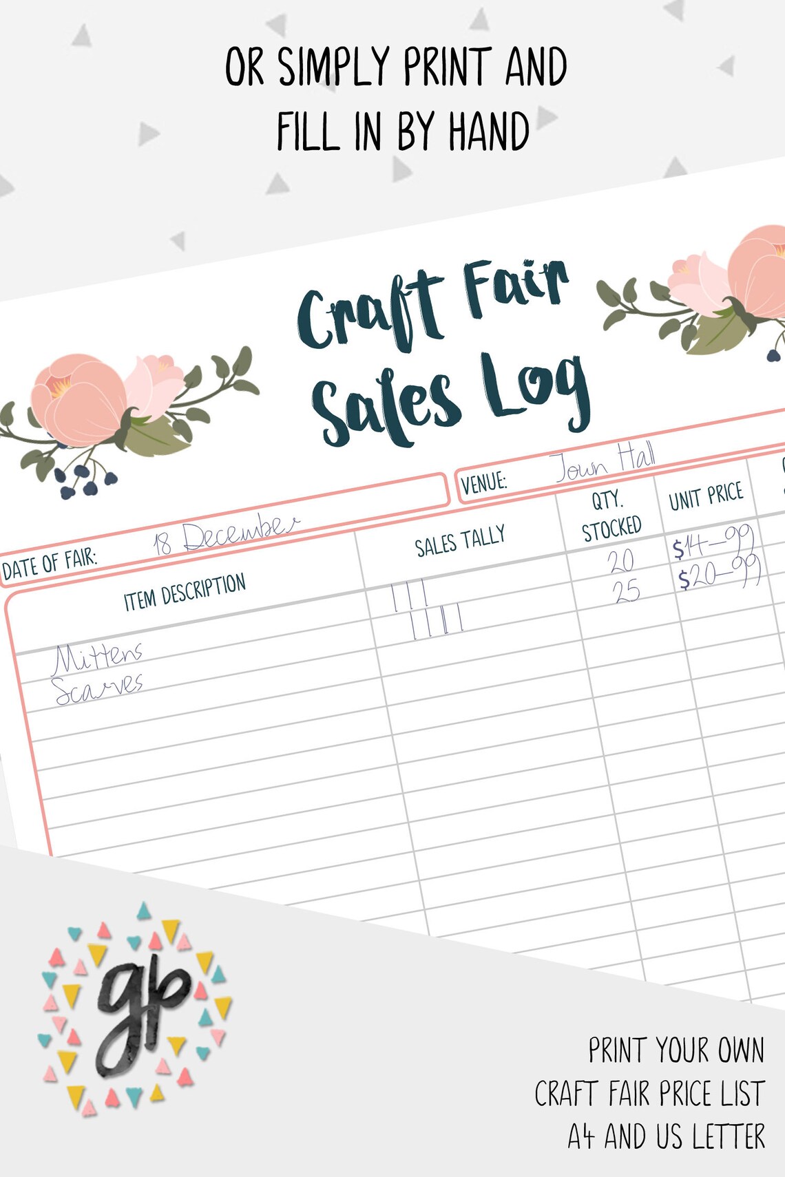 Sales Log Printable, Handmade Business Printable, Business Planner ...
