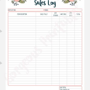 Sales Log Printable, Handmade Business Printable, Business Planner ...