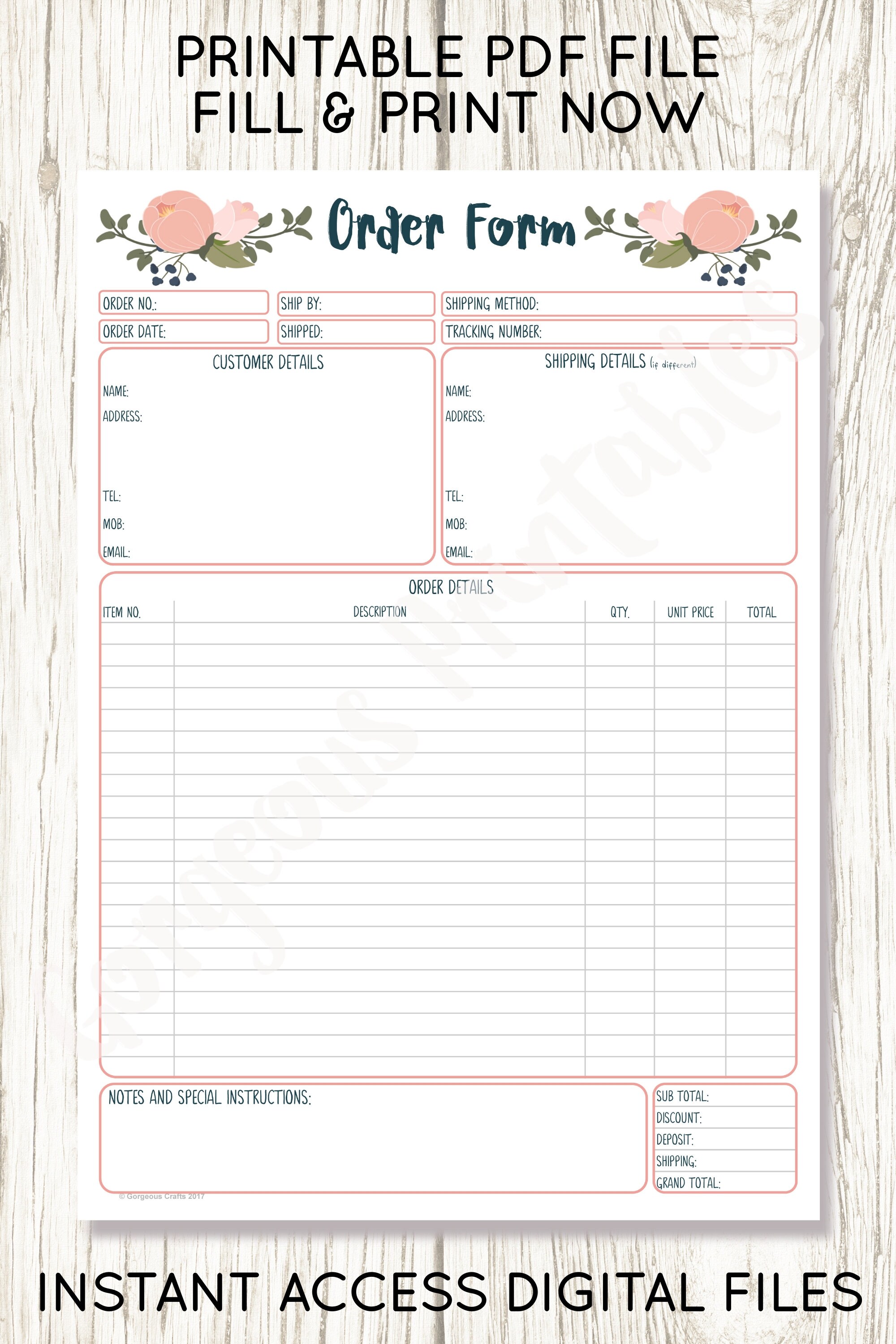 Order Form Printable for Business, Client Order Form Printable, Craft ...