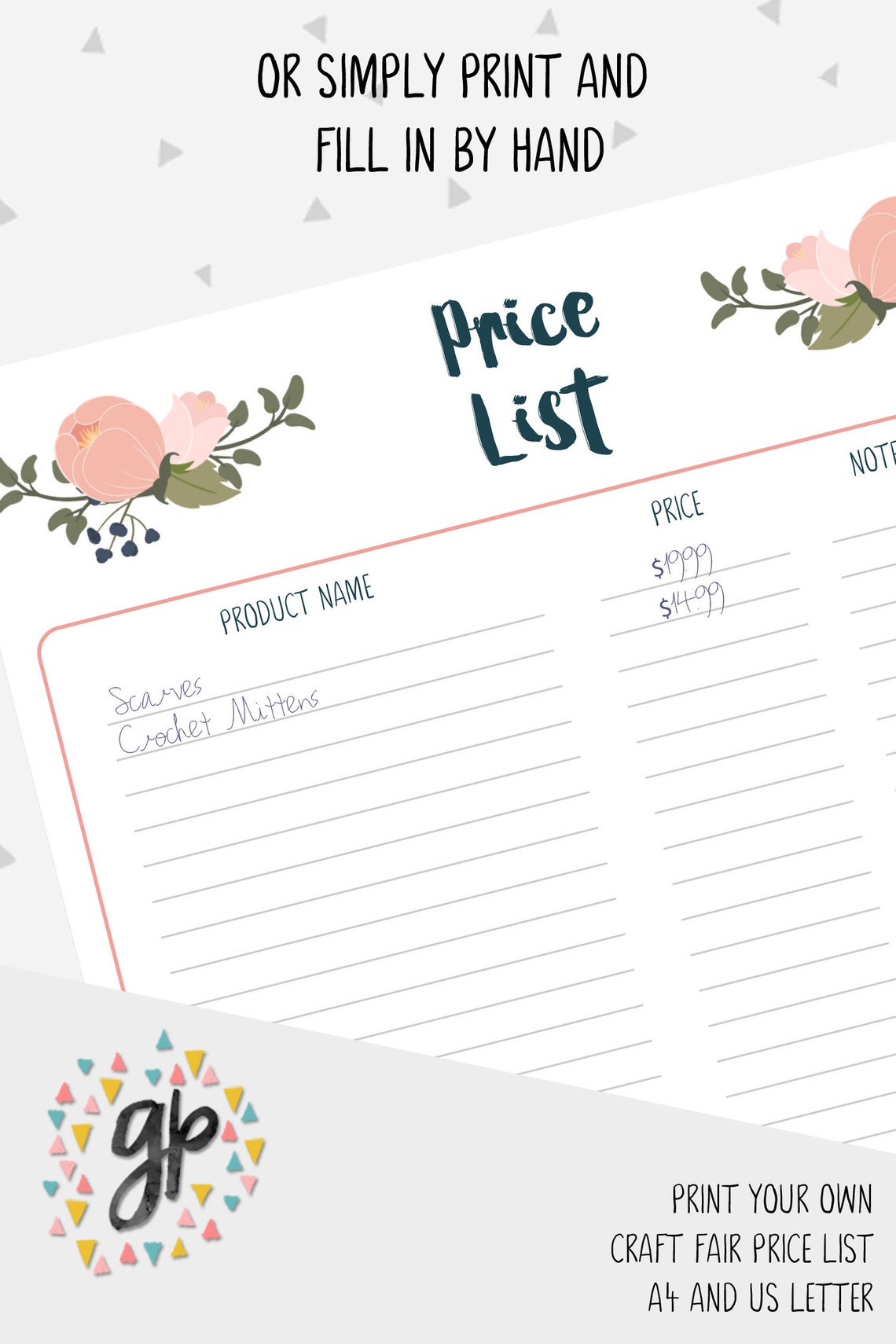 Price List Price Chart Handmade Business Printable Craft | Etsy Canada