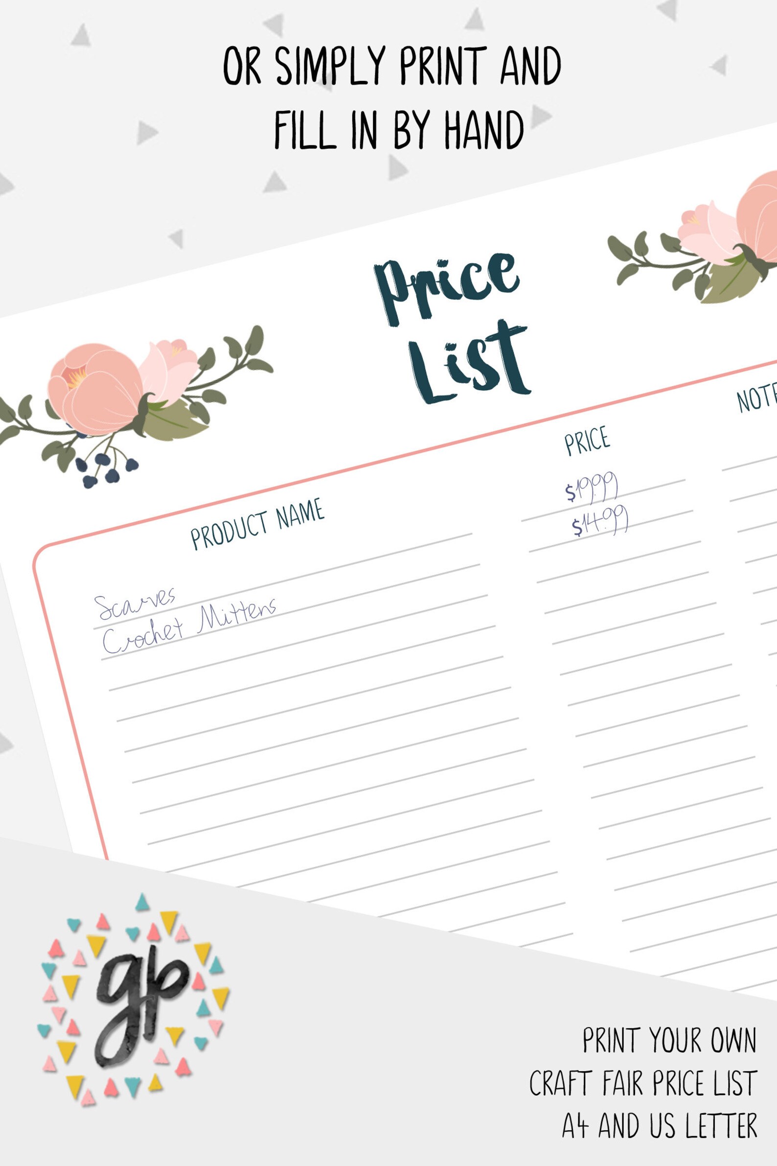 Price List Price Chart Handmade Business Printable Craft - Etsy Canada