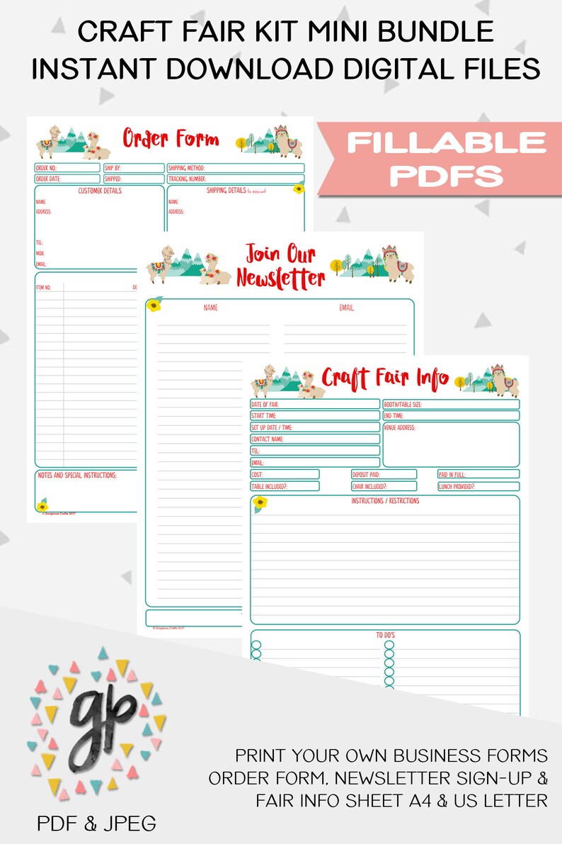 Llama Order Form Printable, Newsletter Sign Up, Craft Fair Info Sheet ...