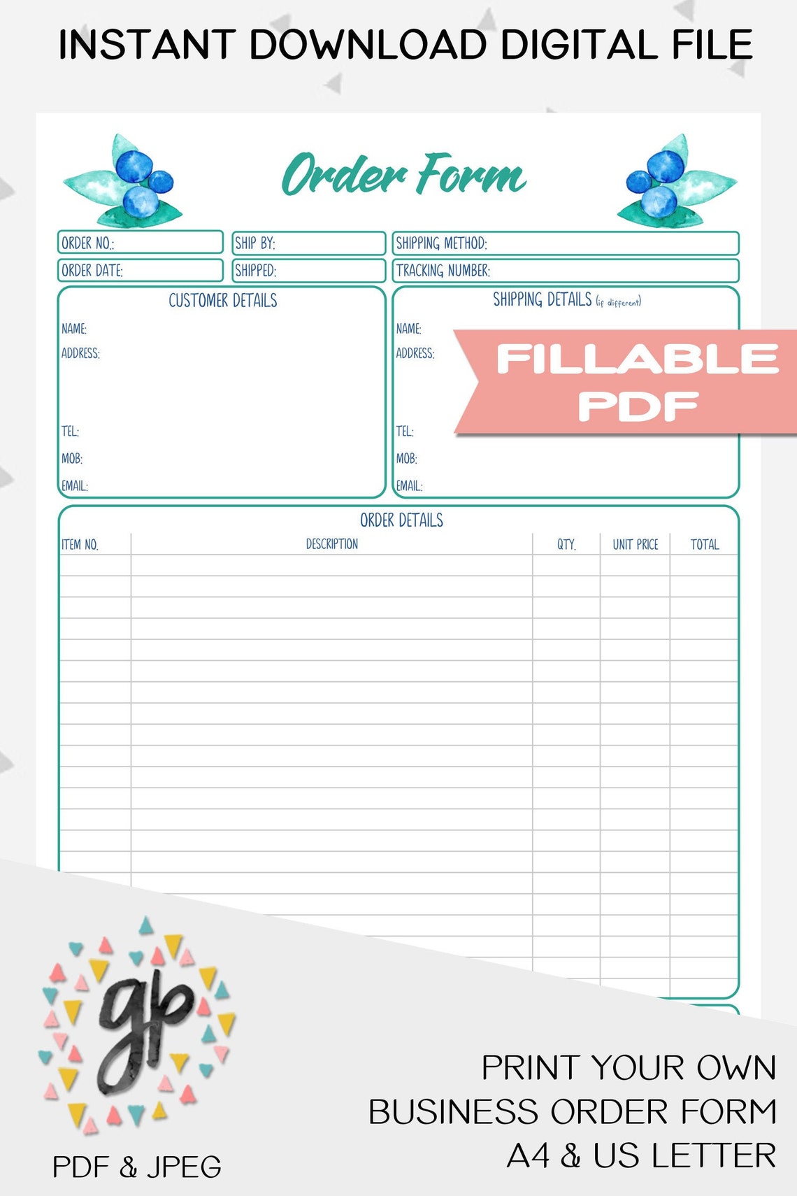 Printable Order Form, Craft Order Form Business Printable, Fillable PDF ...