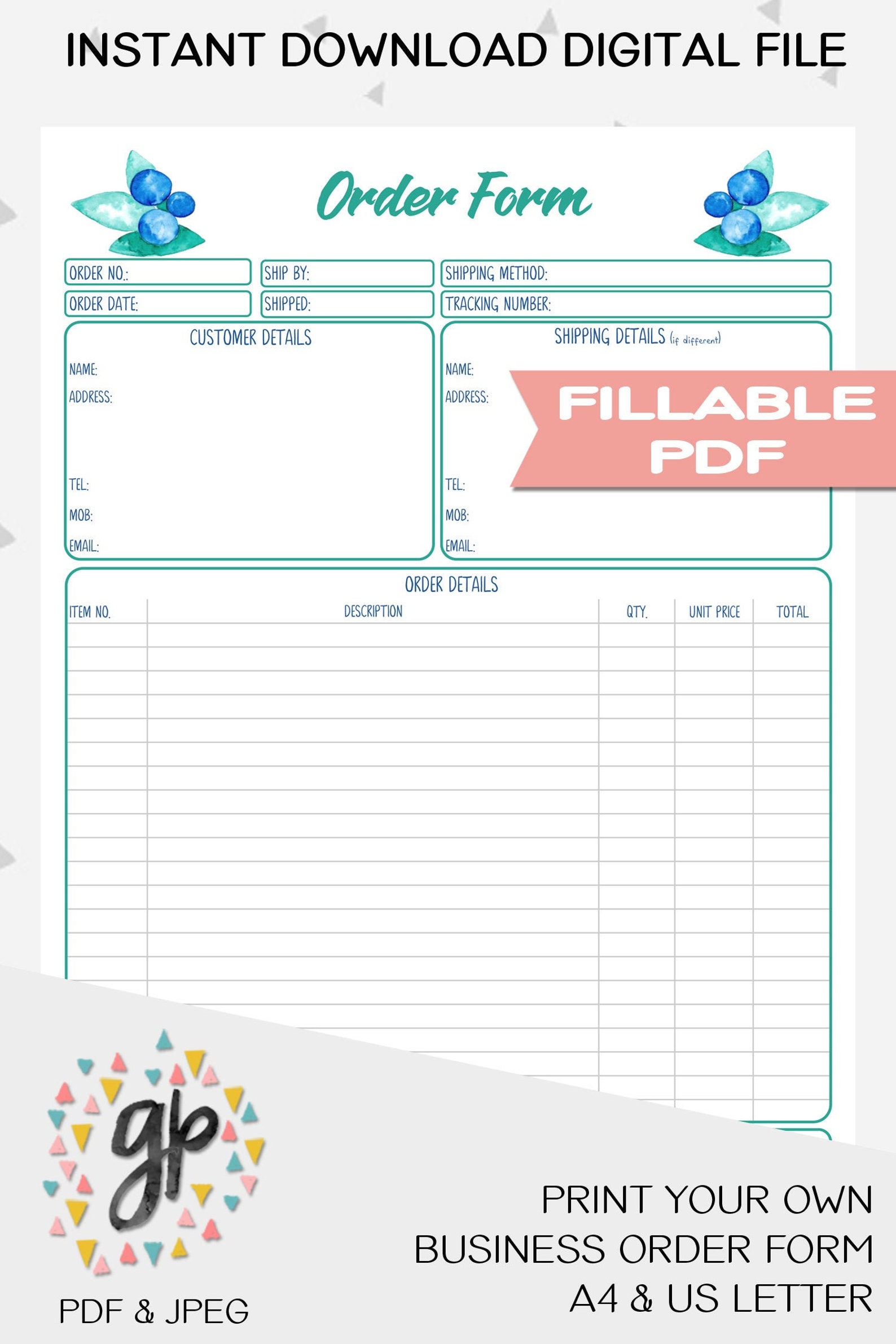 Printable Order Form, Craft Order Form Business Printable, Fillable PDF ...