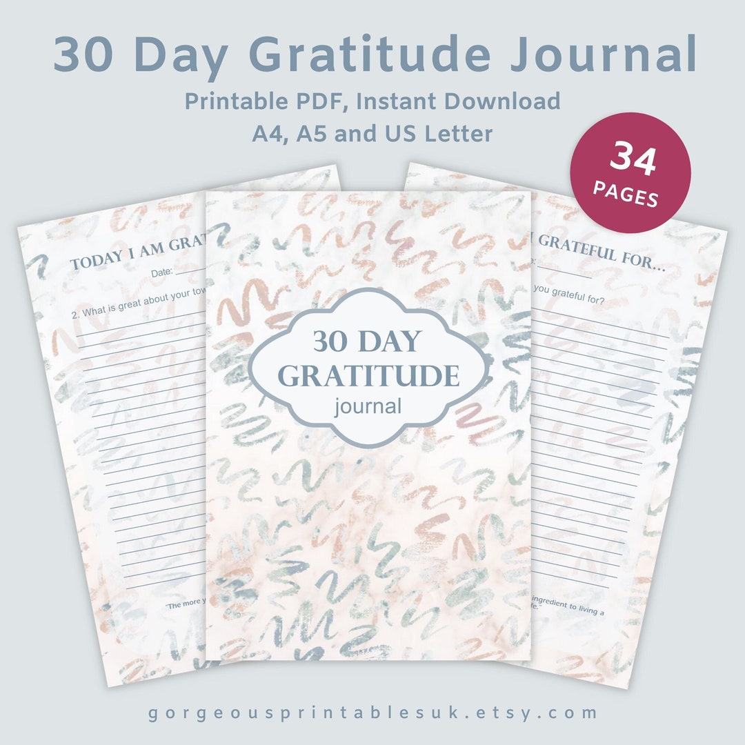 Gratitude Journal Printable, Mindful Planner Pages, 30 Day Prompts, One ...