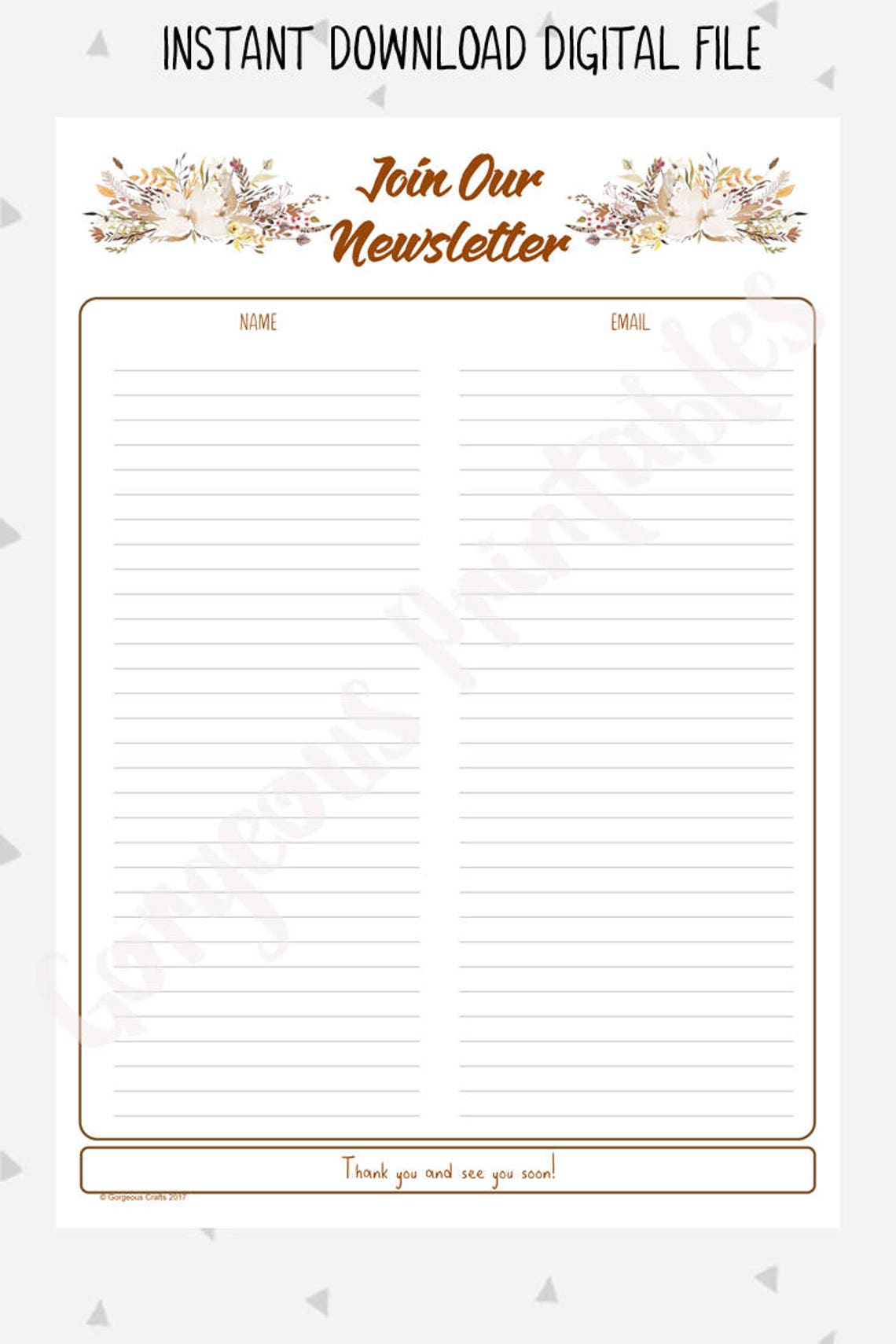 Email Sign up Sheet, Email Subscription List, Newsletter Sign Up, Craft ...