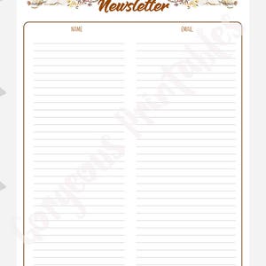 Email Sign up Sheet, Email Subscription List, Newsletter Sign Up, Craft ...