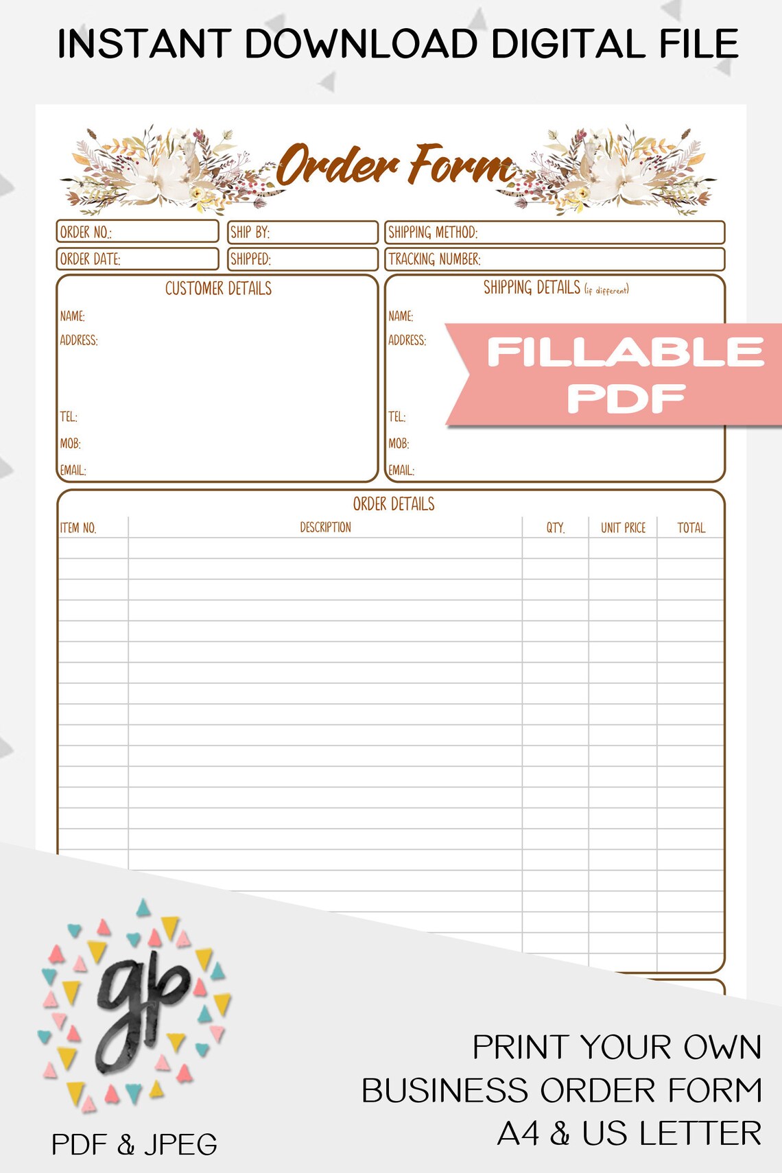 Order Form Printable for Handmade Business, Client Order Form Printable ...