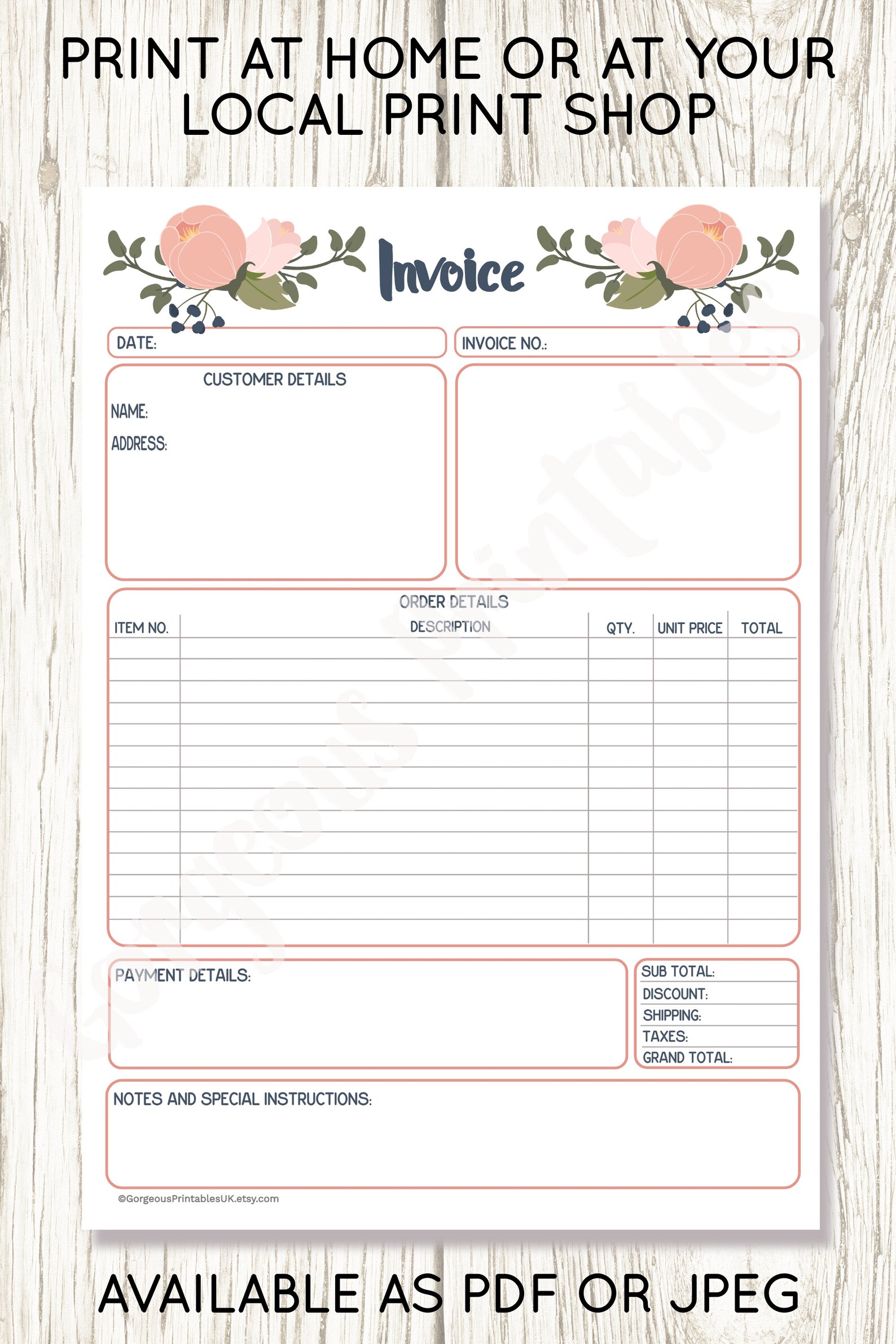 Invoice Printable for Business, Client Invoice Template, Fillable PDF ...