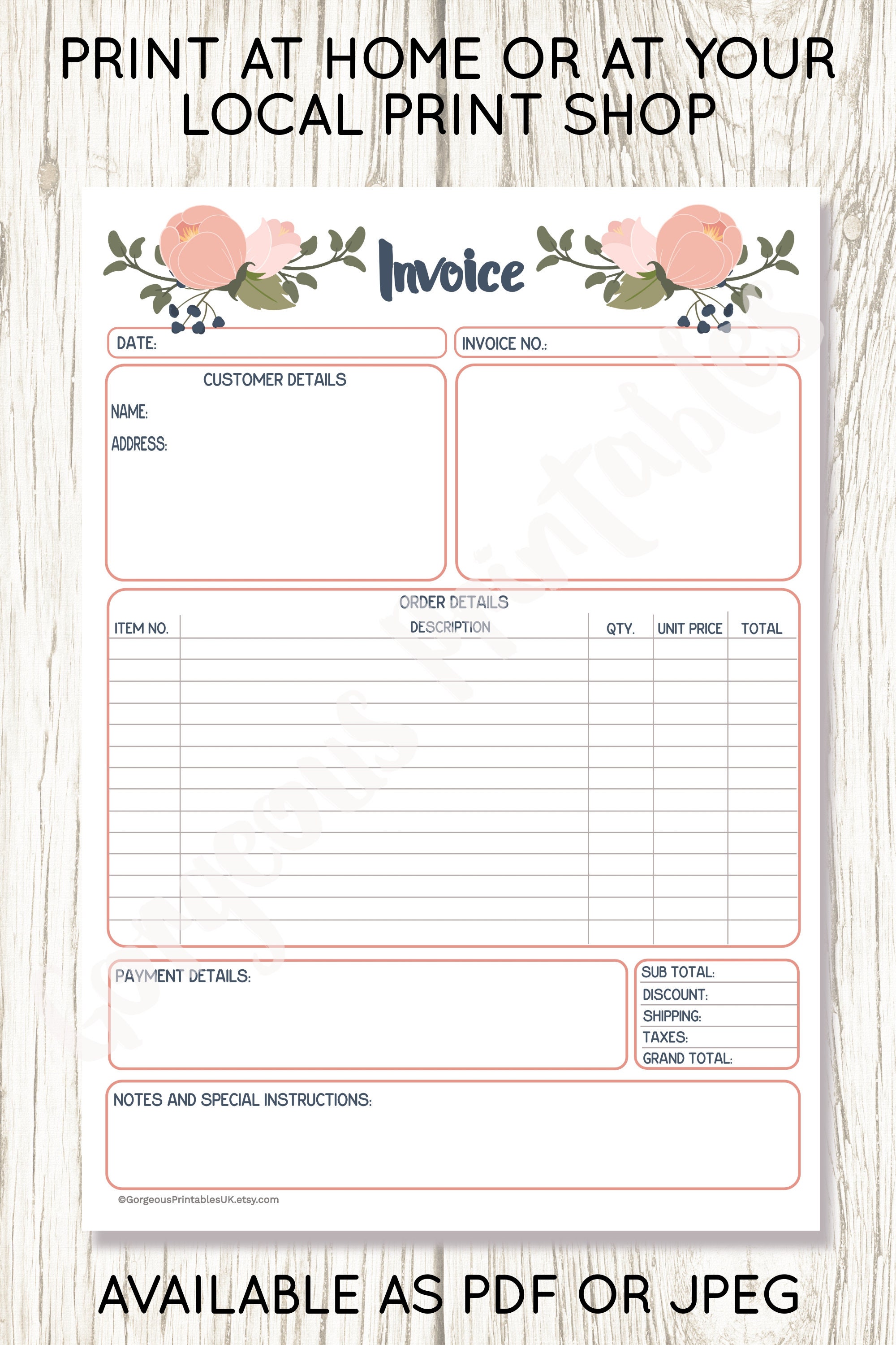 Invoice Printable for Business, Client Invoice Template, Fillable PDF ...