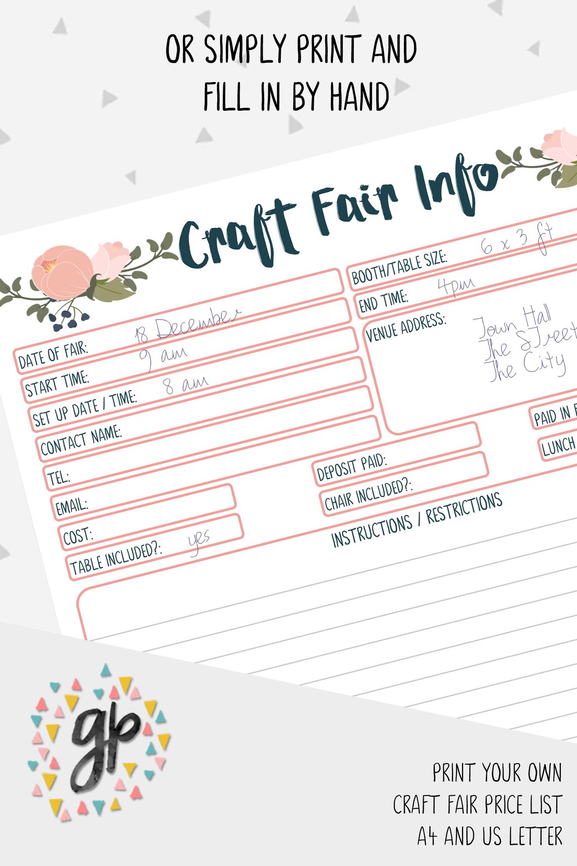 Price List, Sales Log and Craft Fair Info Sheet, Craft Show Printables ...