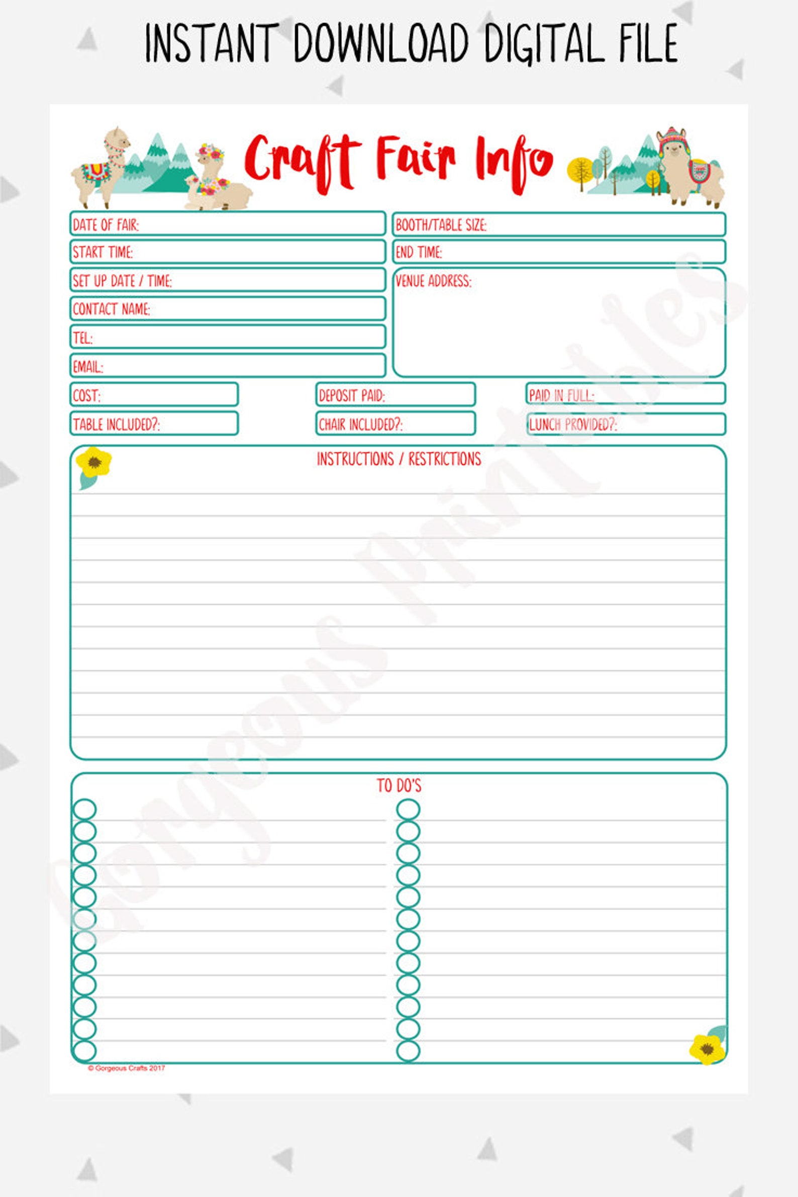 Llama Order Form Printable, Newsletter Sign Up, Craft Fair Info Sheet ...