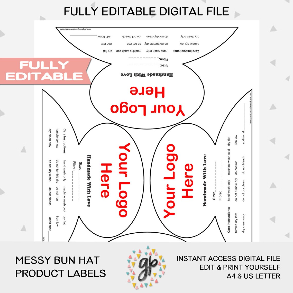 Editable Hang Tags for Messy Bun Hat, Print Your Own Display Tags ...