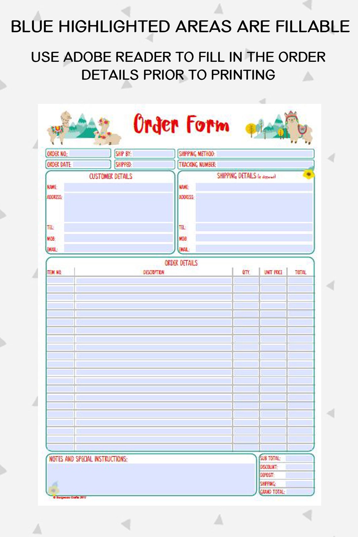 Llama Order Form Printable, Newsletter Sign Up, Craft Fair Info Sheet ...
