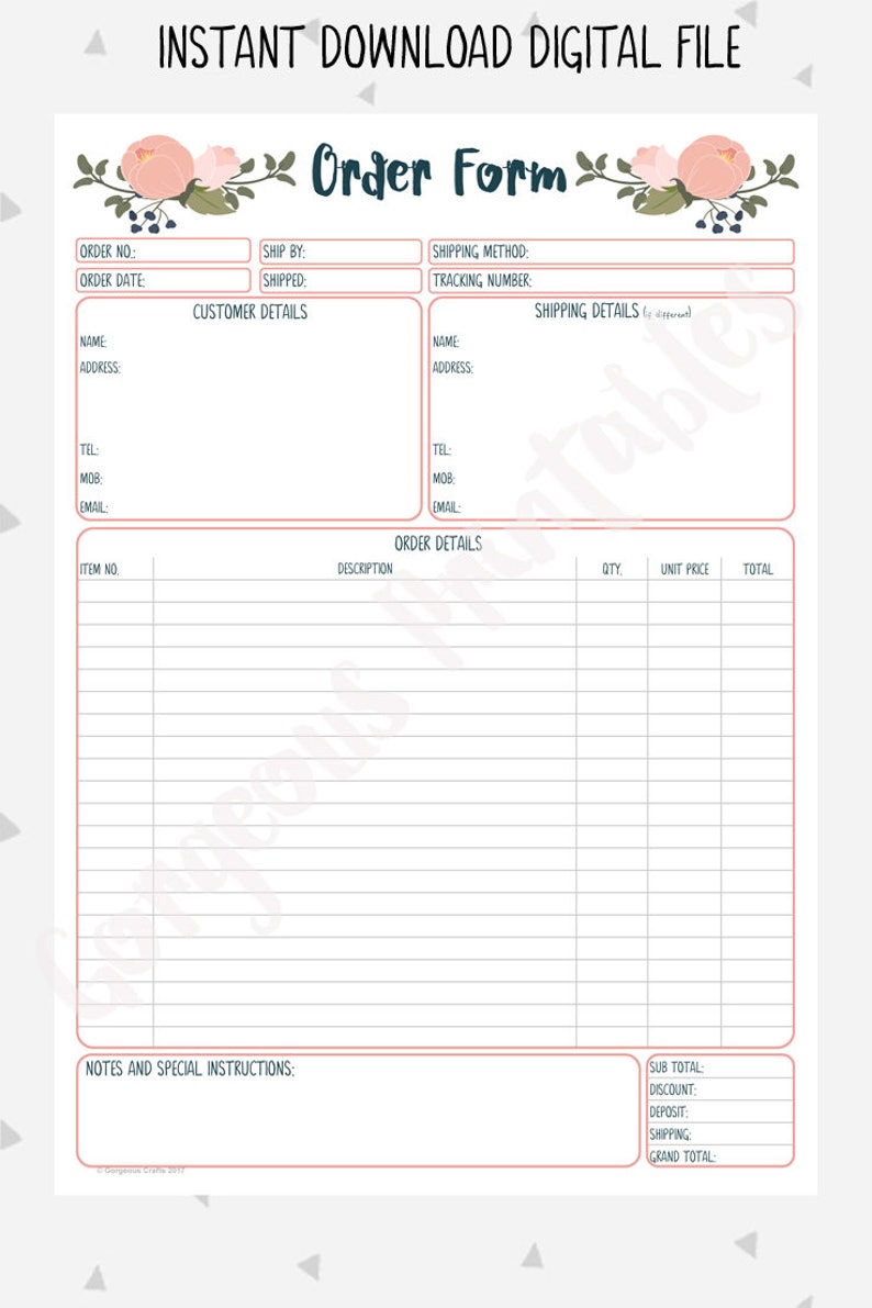 Order Form Printable for Business, Client Order Form Printable, Craft ...