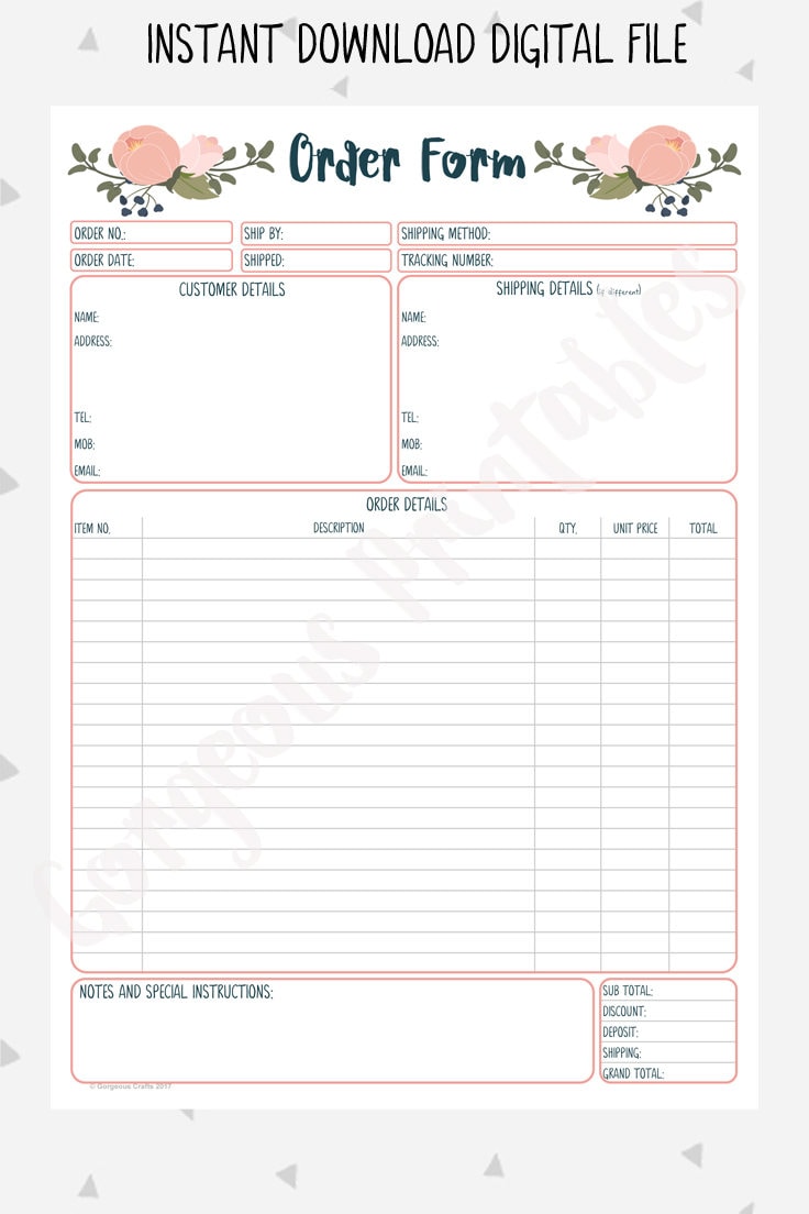 Order Form Printable for Business, Client Order Form Printable, Craft ...