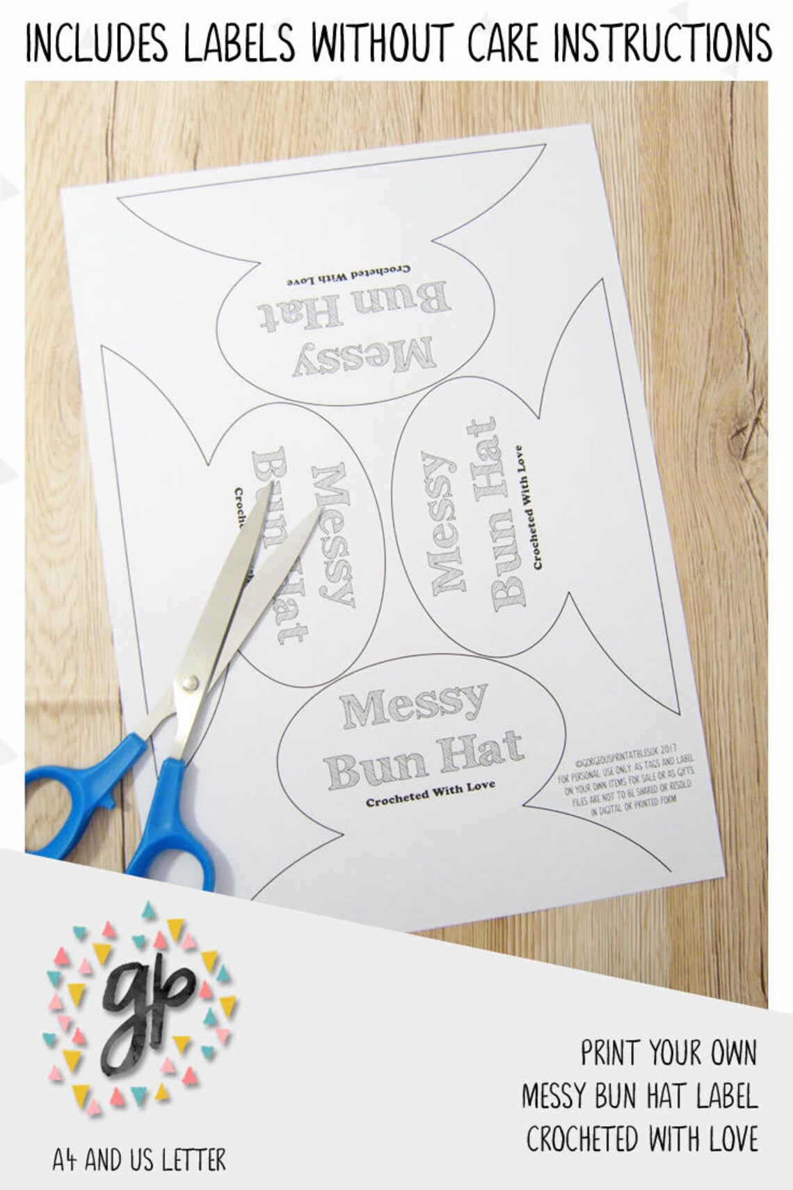 Product Label for Crochet Messy Bun Hat, Printable Crochet Label, Print ...