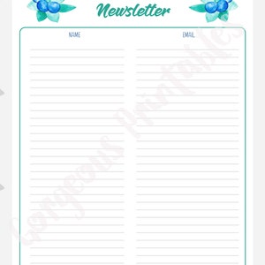 Newsletter Sign up Sheet Printable, Email Subscription List for ...