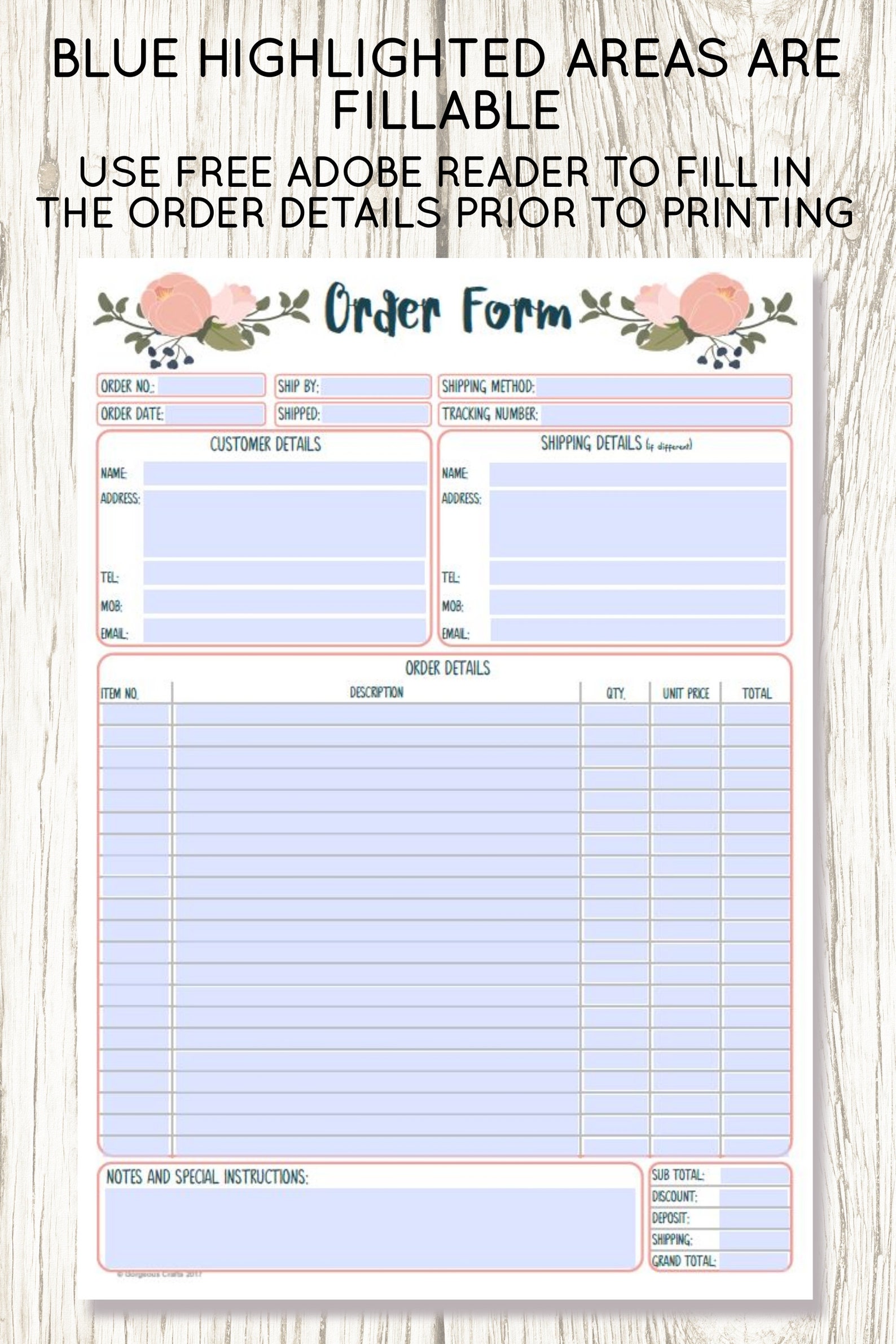 Order Form Printable for Business, Client Order Form Printable, Craft ...