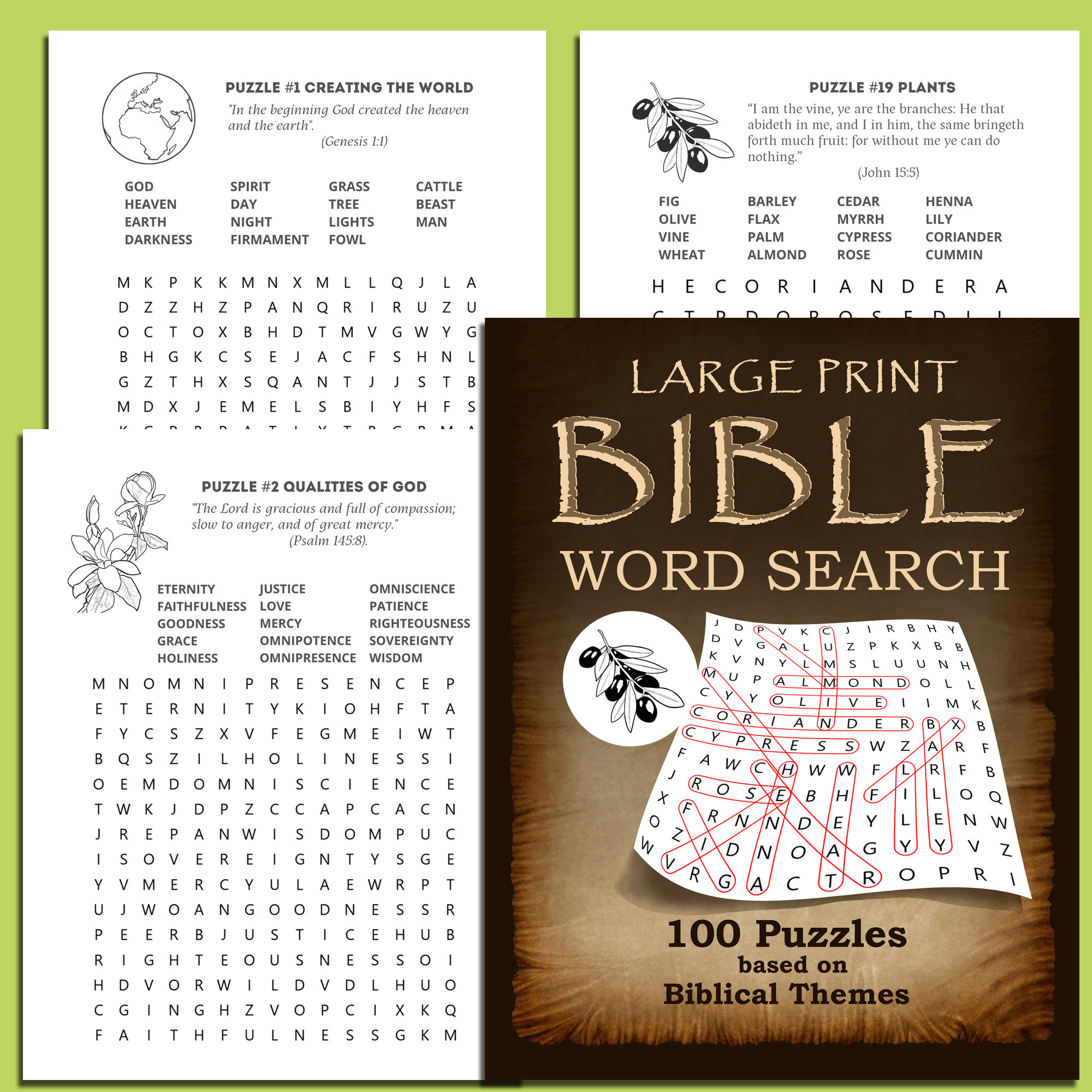 Large Print Bible Word Search 100 Puzzles Based on Various Biblical ...
