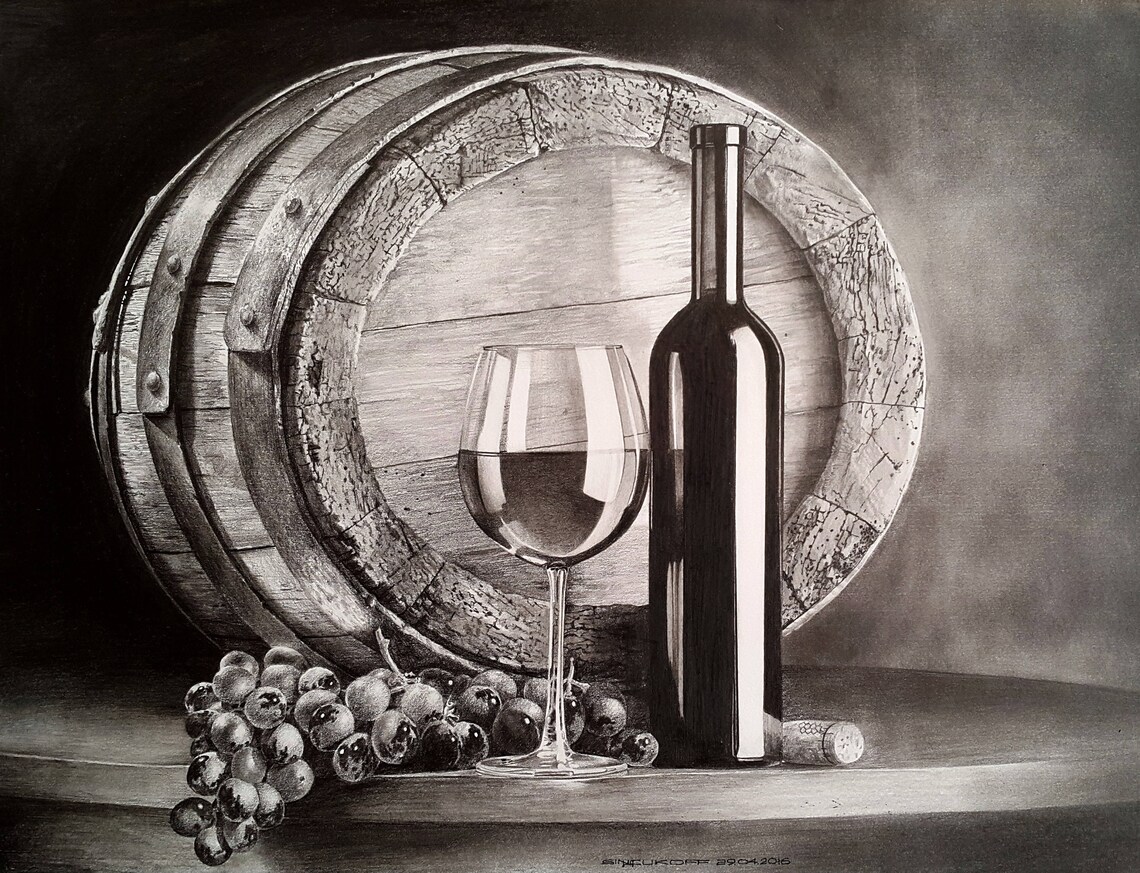 Wine Grapes Still Life Original Pencil Drawing Fine Art - Etsy