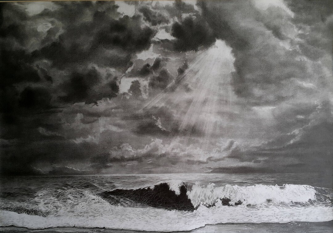 Original Large Pencil Drawing of the Sea Waves Beach - Etsy