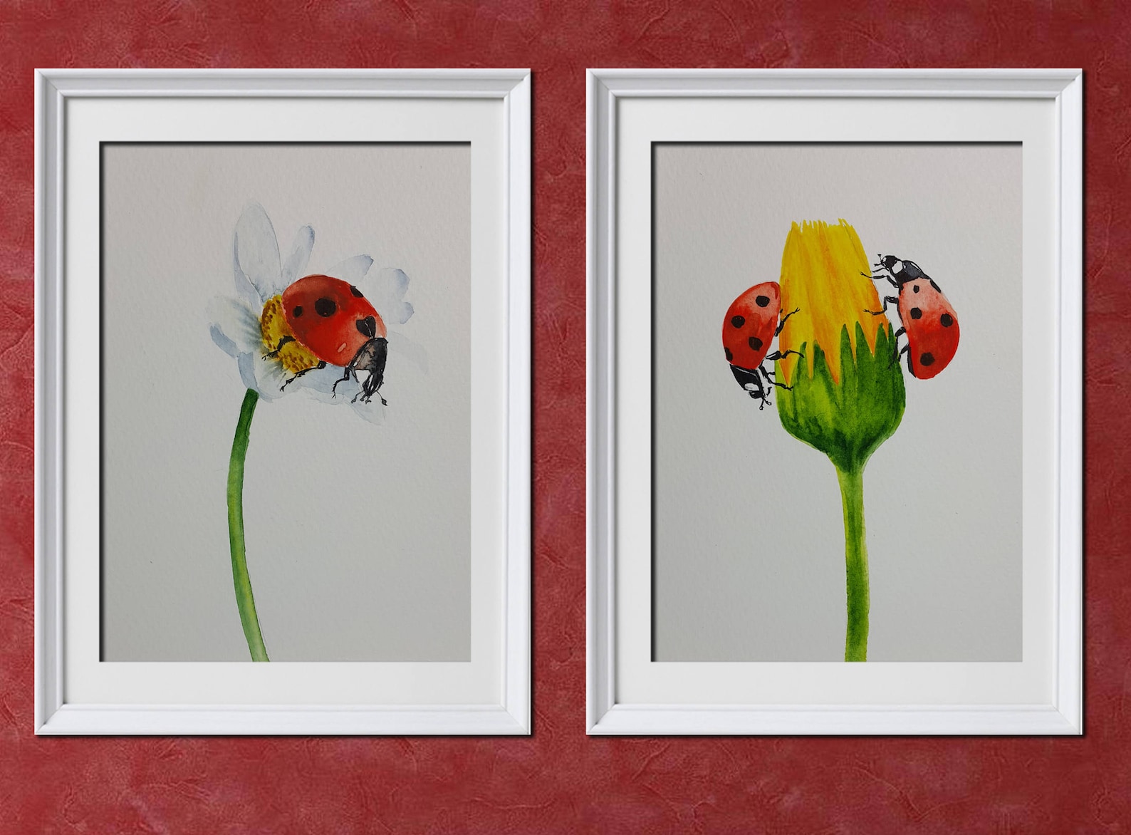 Ladybug Fine Art Print From Watercolor Set of 2 Prints Ladybug Prints ...