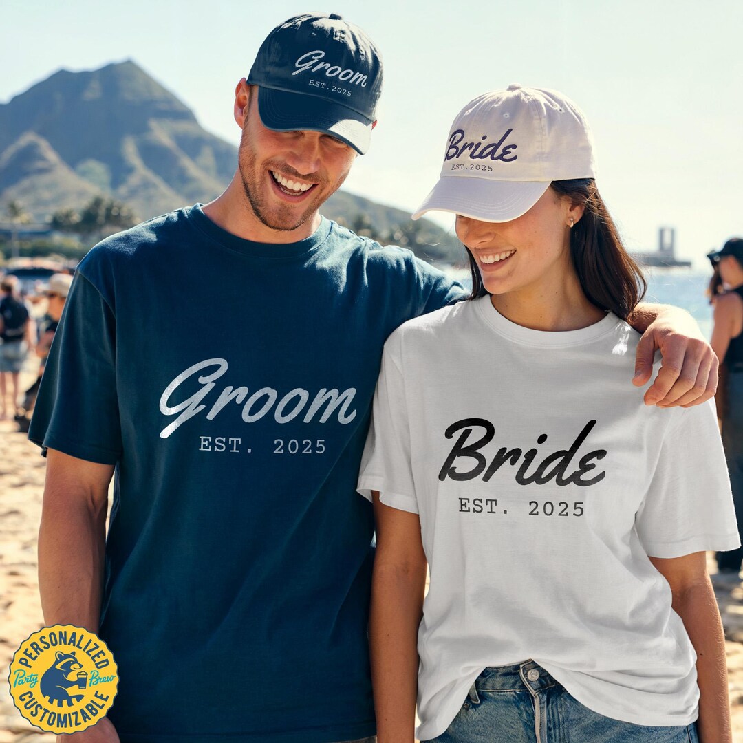 Personalized Bride & Groom Hat and Shirt Set - Wedding Gift - Etsy