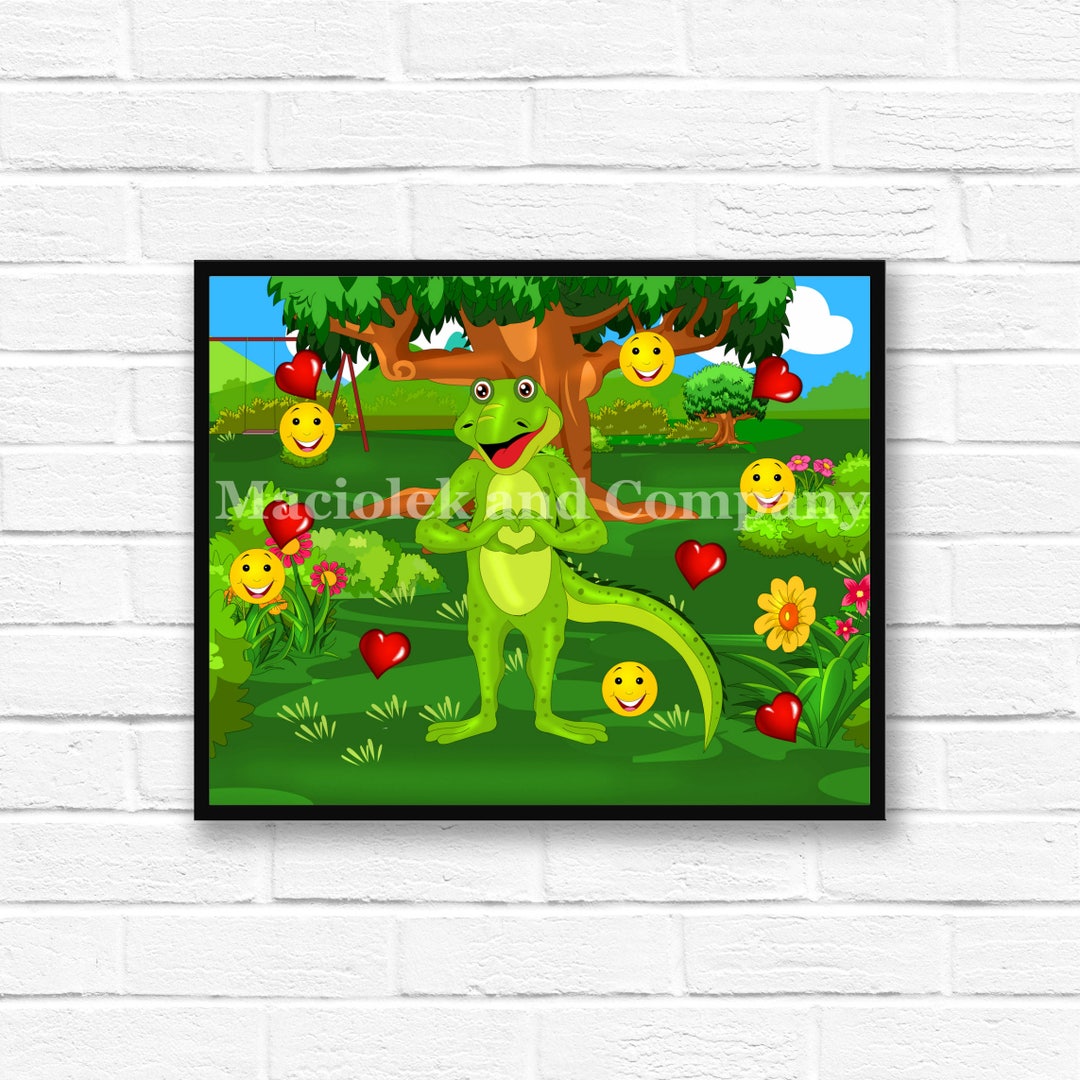 Iguana, Love, Happy, Children's Book Art, Wall Art, Nursery Room Art ...