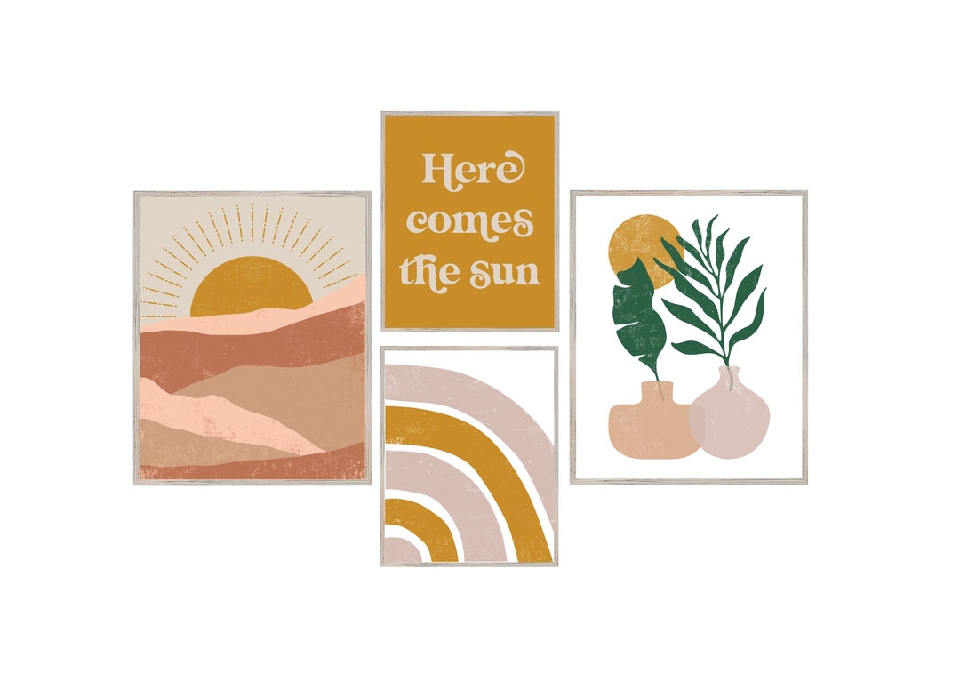 Set of 4 Boho Prints Boho Sunrise Printable Here Comes the - Etsy