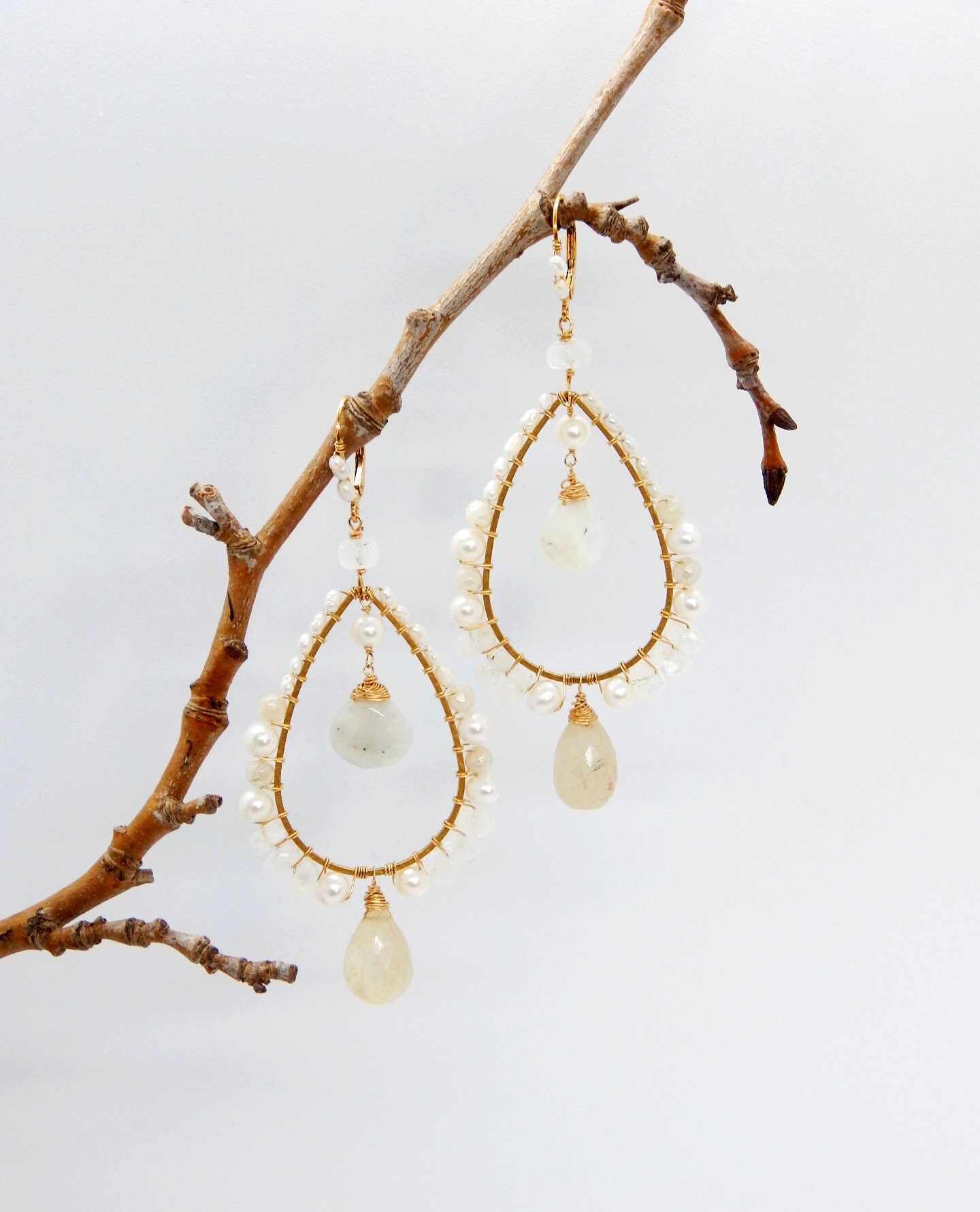 14K gold filled gold woman earrings with natural stones and | Etsy