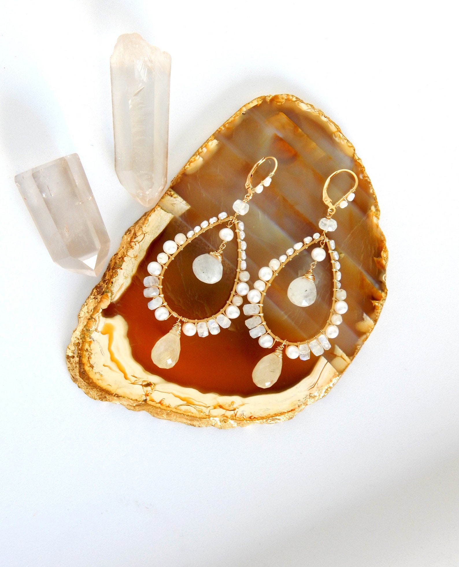 14K gold filled gold woman earrings with natural stones and | Etsy