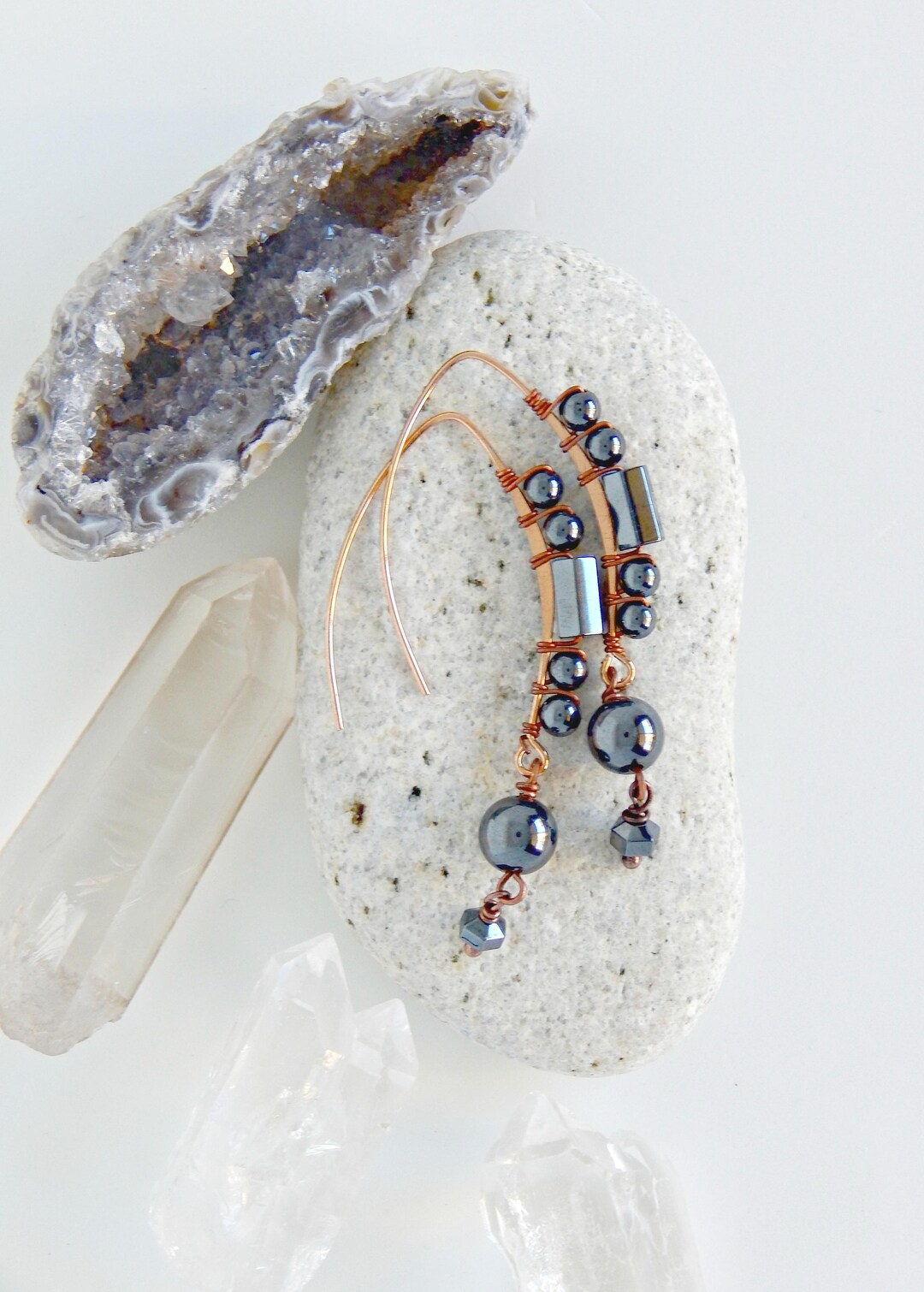 Fancy Ellipse-shaped Earrings With Natural Hematite Stones - Etsy