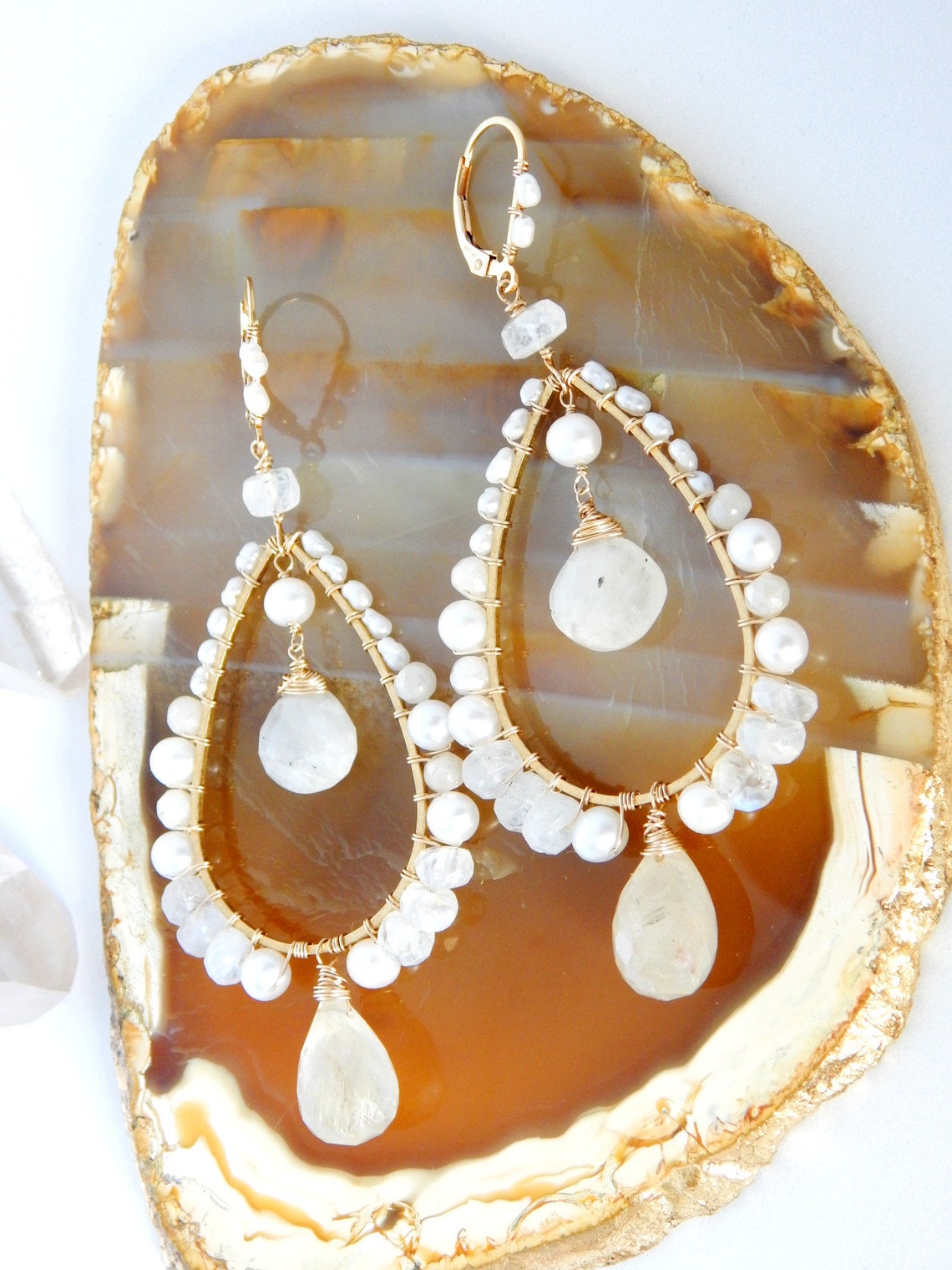 14K gold filled gold woman earrings with natural stones and | Etsy