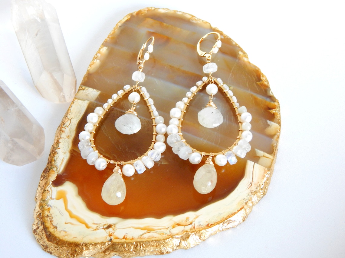 14K gold filled gold woman earrings with natural stones and | Etsy