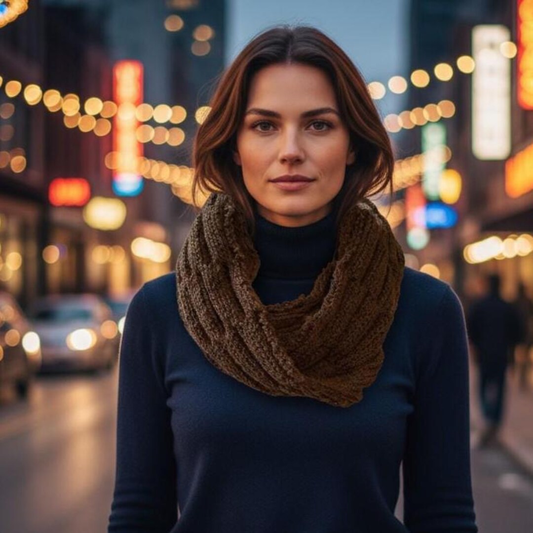 Hand Crochet Brown Wool Infinity Scarf: Neck Warmer - Etsy