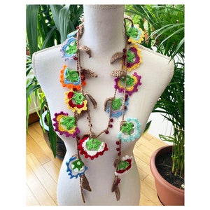 Gradient Multi Colors Ethnic Leafy Flowering Neck Garland Shawl ...