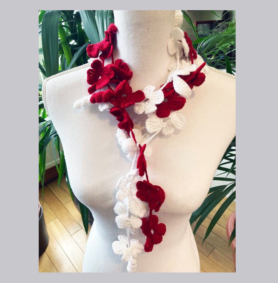 White -red Flowers and Leafy Neck Garland Shawl Necklace - Boho Style ...